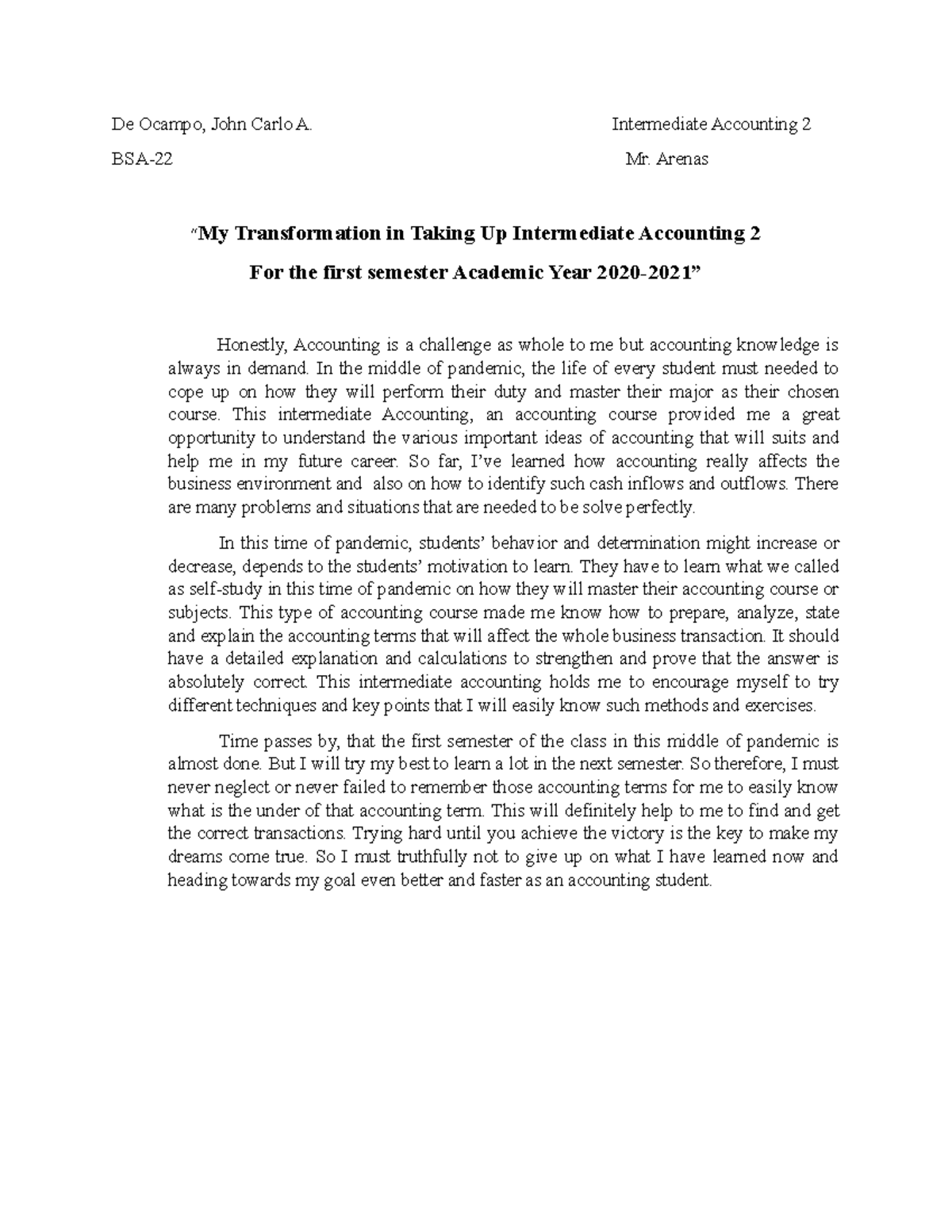De Ocampo, John Carlo A. -BSA-22 (Final Exam- Essay- in Intacc 2) - De ...