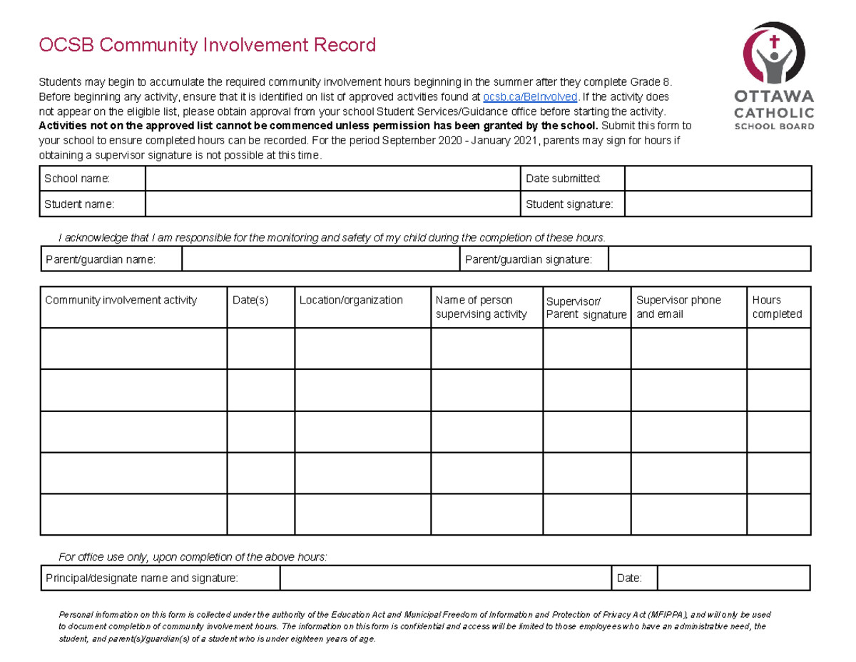 Copy of Community Involvement Activity Record Form Sep 2020 - Jun 2021 ...
