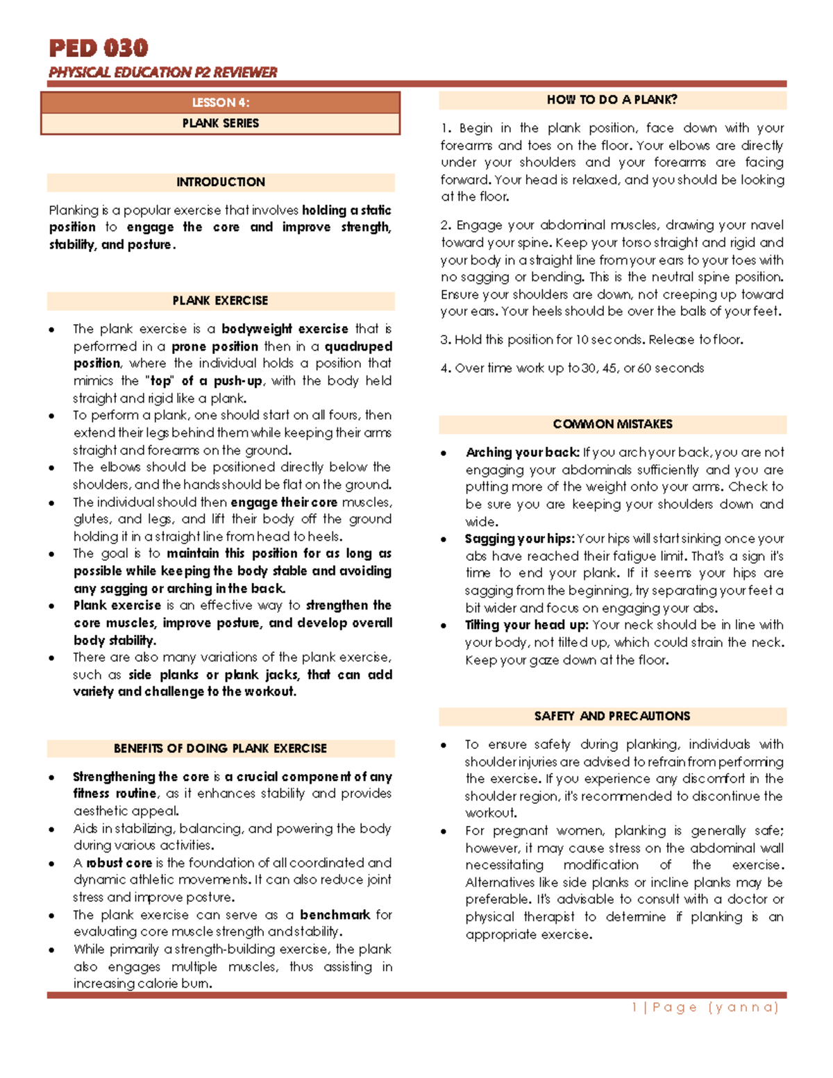 PED 030 P2 Reviewer - Pe educ - PHYSICAL EDUCATION P2 REVIEWER LESSON 4 ...