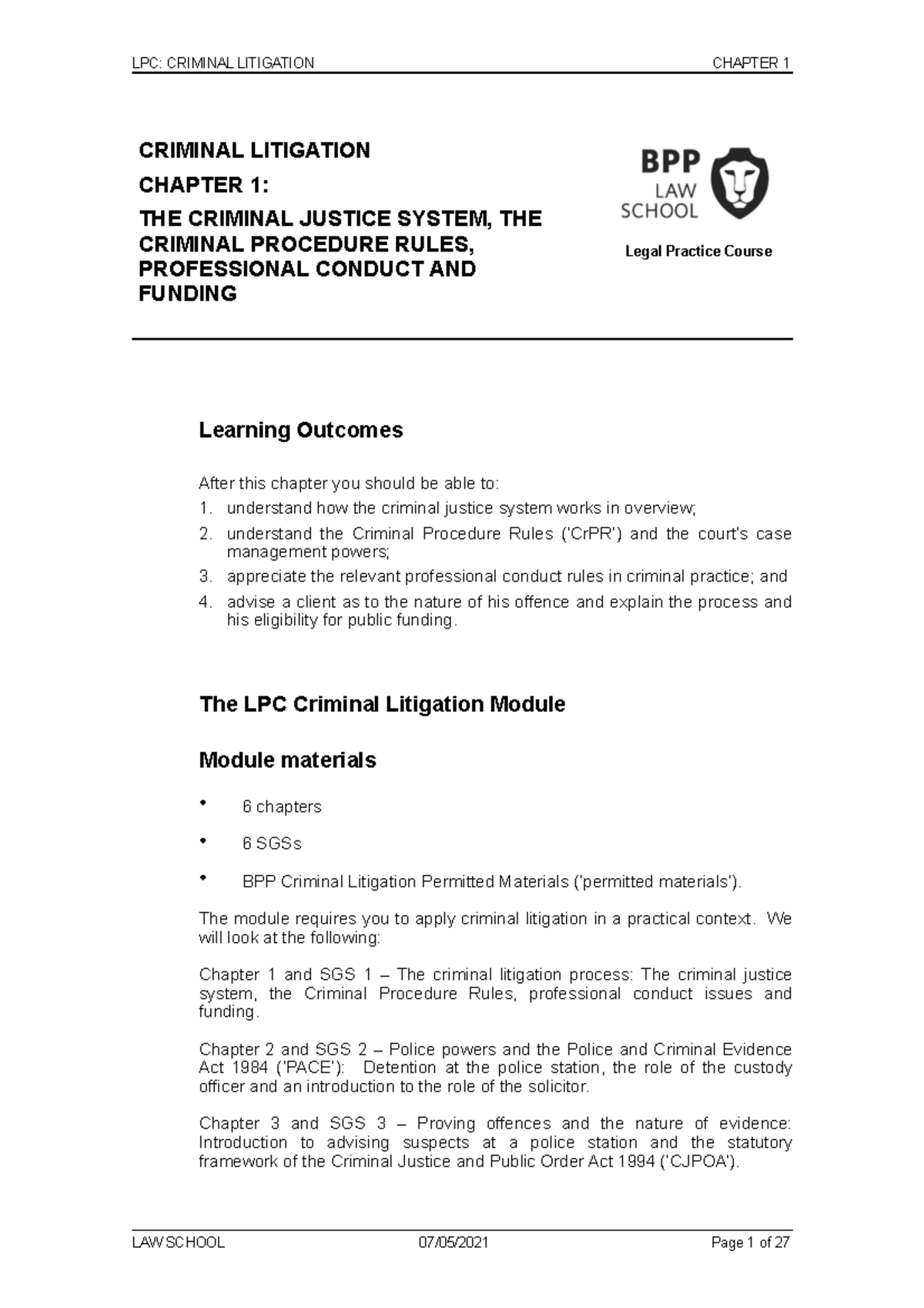 Criminal Litigation Chapter 1 - LPC: CRIMINAL LITIGATION CHAPTER 1 ...