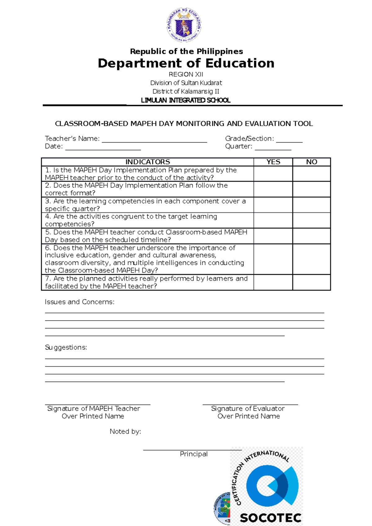Mapeh-DAY-TOOL - NONE - Republic of the Philippines Department of ...