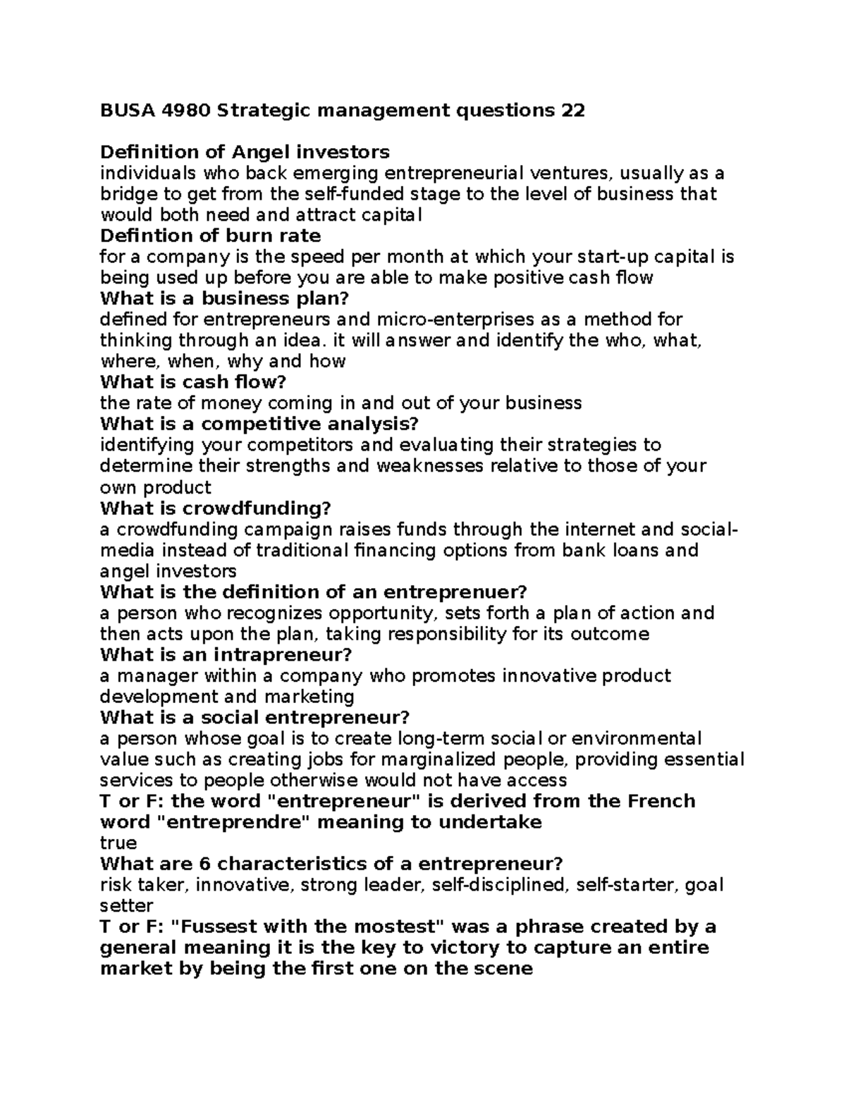 BUSA 4980 Strategic management questions 22 - BUSA 4980 Strategic ...