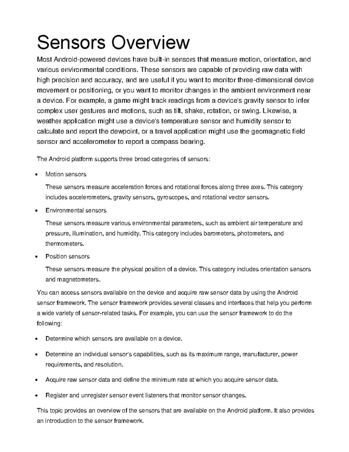 Lecture 5 - Smart Phone Sensors - Sensors Overview Most Android-powered ...