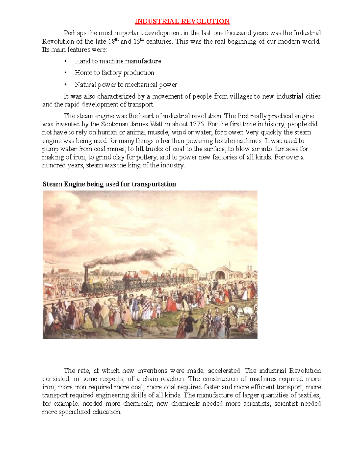 Ch04 Industrial Revolution - INDUSTRIAL REVOLUTION Perhaps the most ...