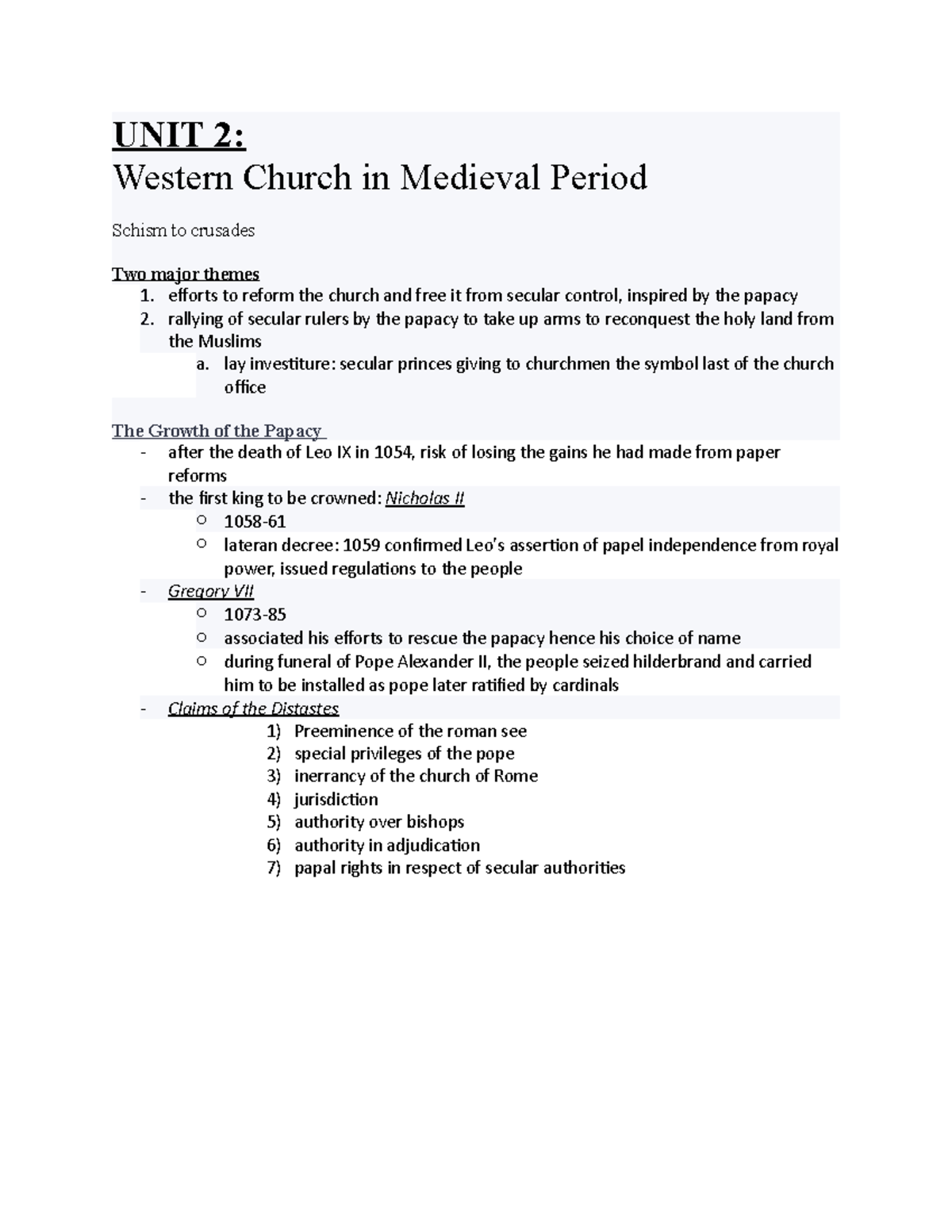 Christian Heritage Unit 2 Western Church in Medieval Period - UNIT 2 ...