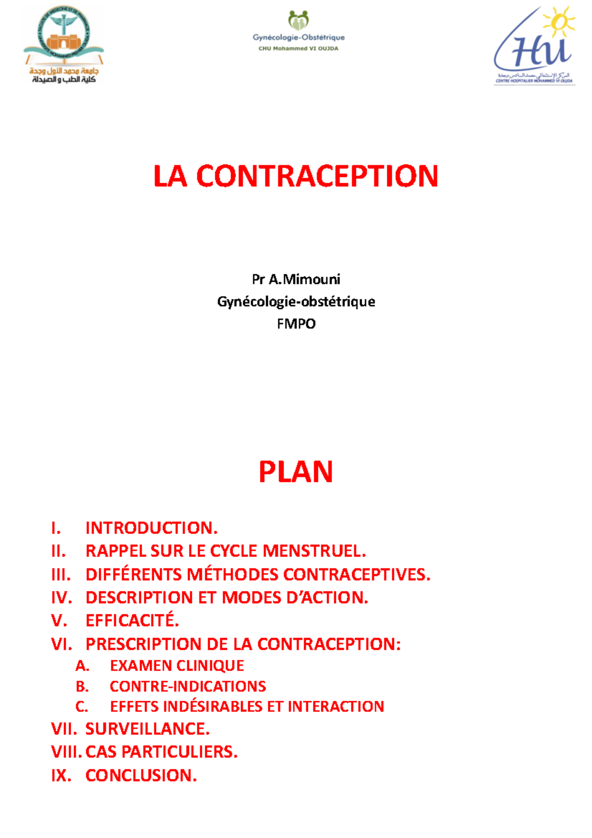 La contraception - LA CONTRACEPTION Pr A Gynécologie-obstétrique FMPO ...