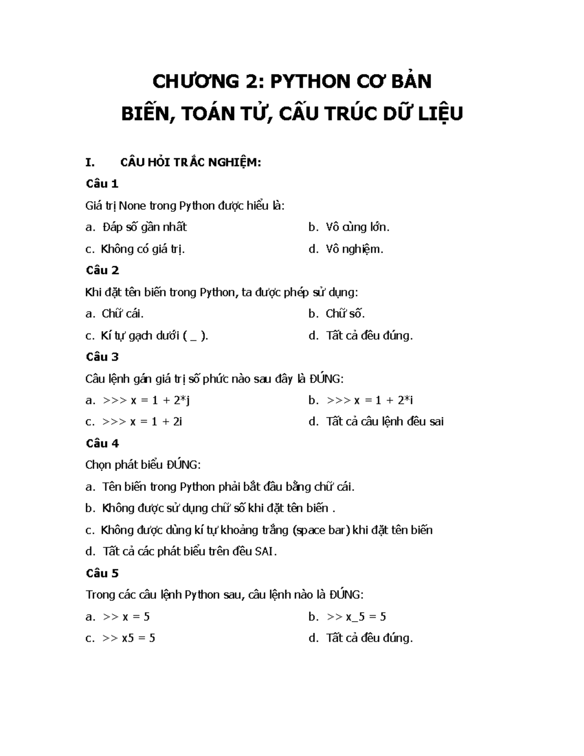 BAI TAP Chuong 2 - CHƯƠNG 2: PYTHON CƠ BẢN BIẾN, TOÁN TỬ, CẤU TRÚC DỮ ...