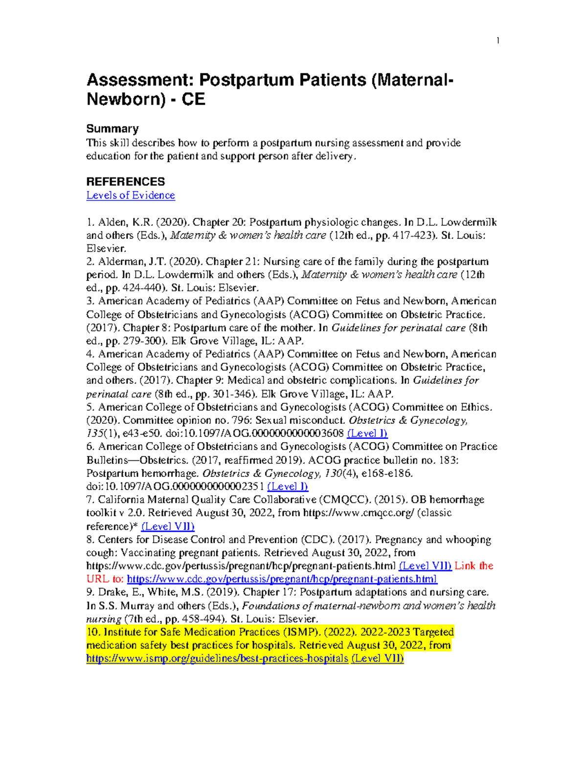 Assessment Postpartum Patients (Maternal-Newborn) - CE Detailed changes ...
