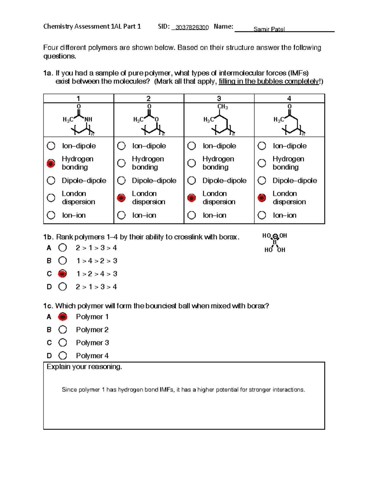 Pre-assessment posted version - Chemistry Assessment 1AL Part 1 SID ...