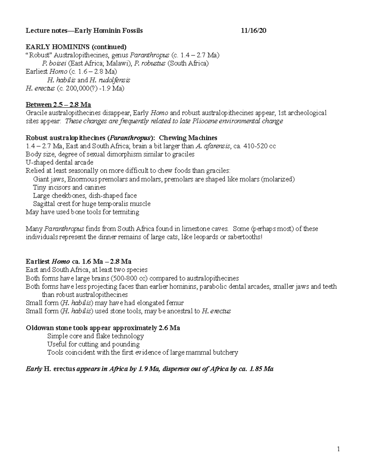 Lecture Notes 11-16 - Professor Tom Plummer - Lecture notes—Early ...