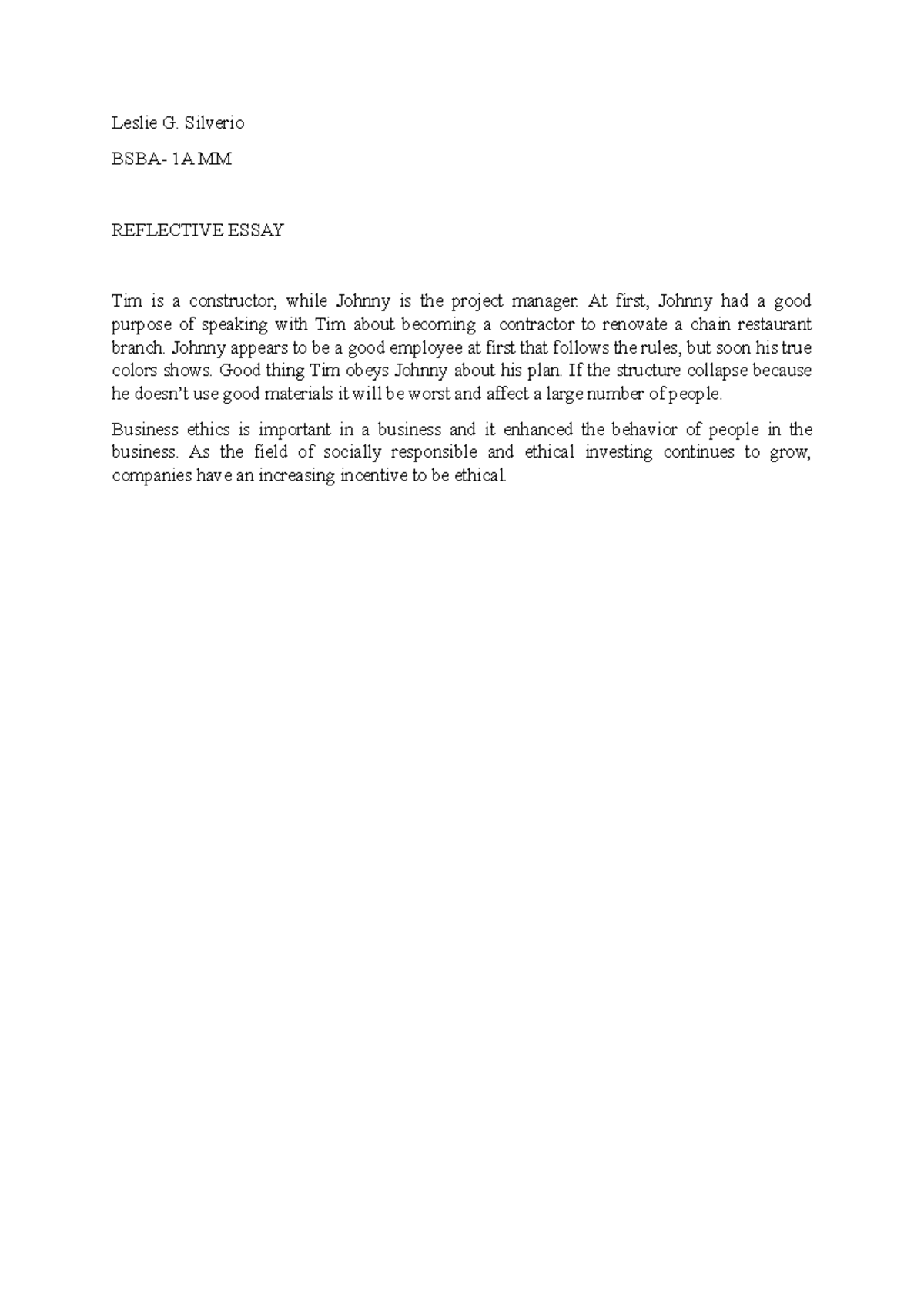 Silverio,L. BSBA-1A MM - Leslie G. Silverio BSBA- 1A MM REFLECTIVE ...