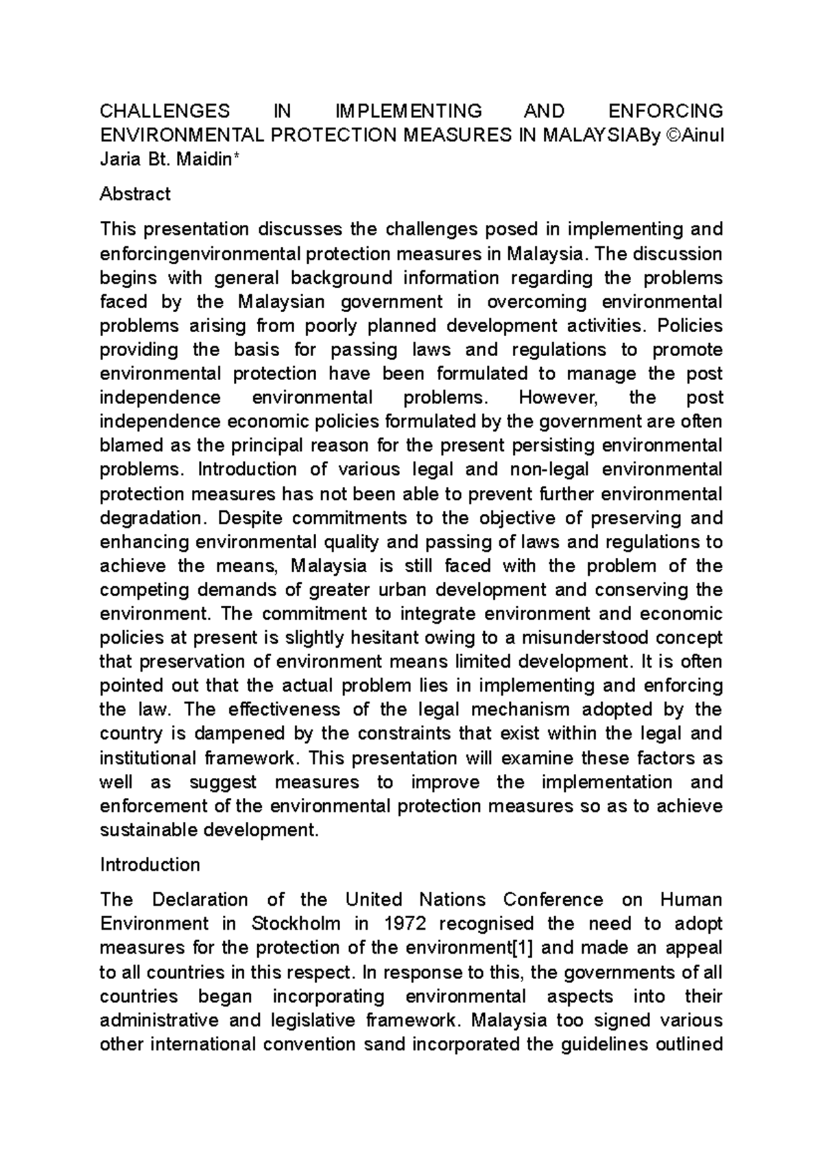 Challenges IN Implementing AND Enforcing Environmental Protection ...