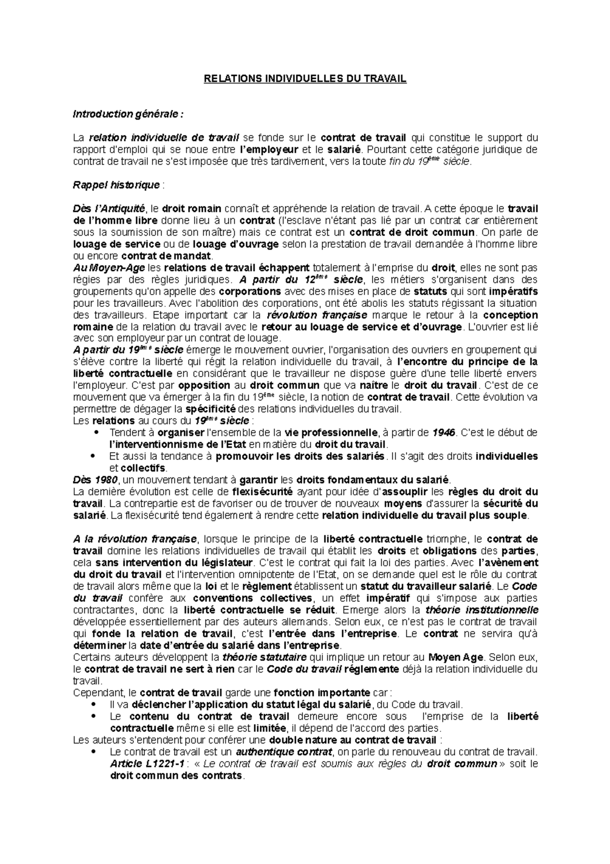 CM Relations individuelles du travail - RELATIONS INDIVIDUELLES DU TRAVAIL Introduction générale ...