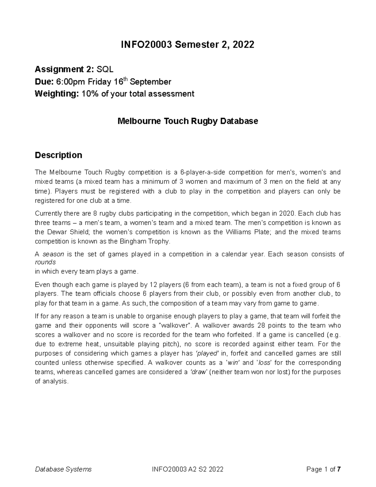 2022-S2 A2 rugby - a2 rubric - Database Systems INFO20003 A2 S2 2022 ...