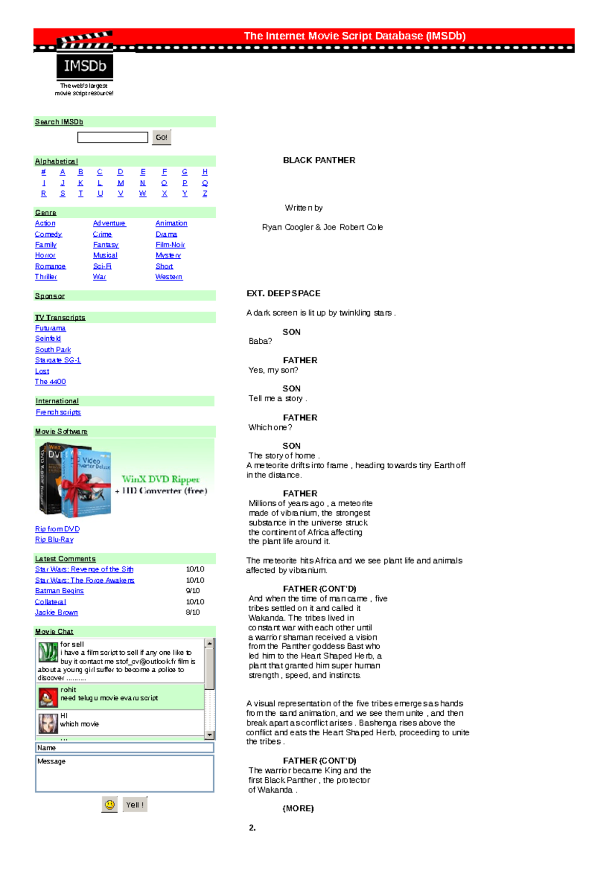 Black Panther Script - The Internet Movie Script Database (IMSDb) The ...
