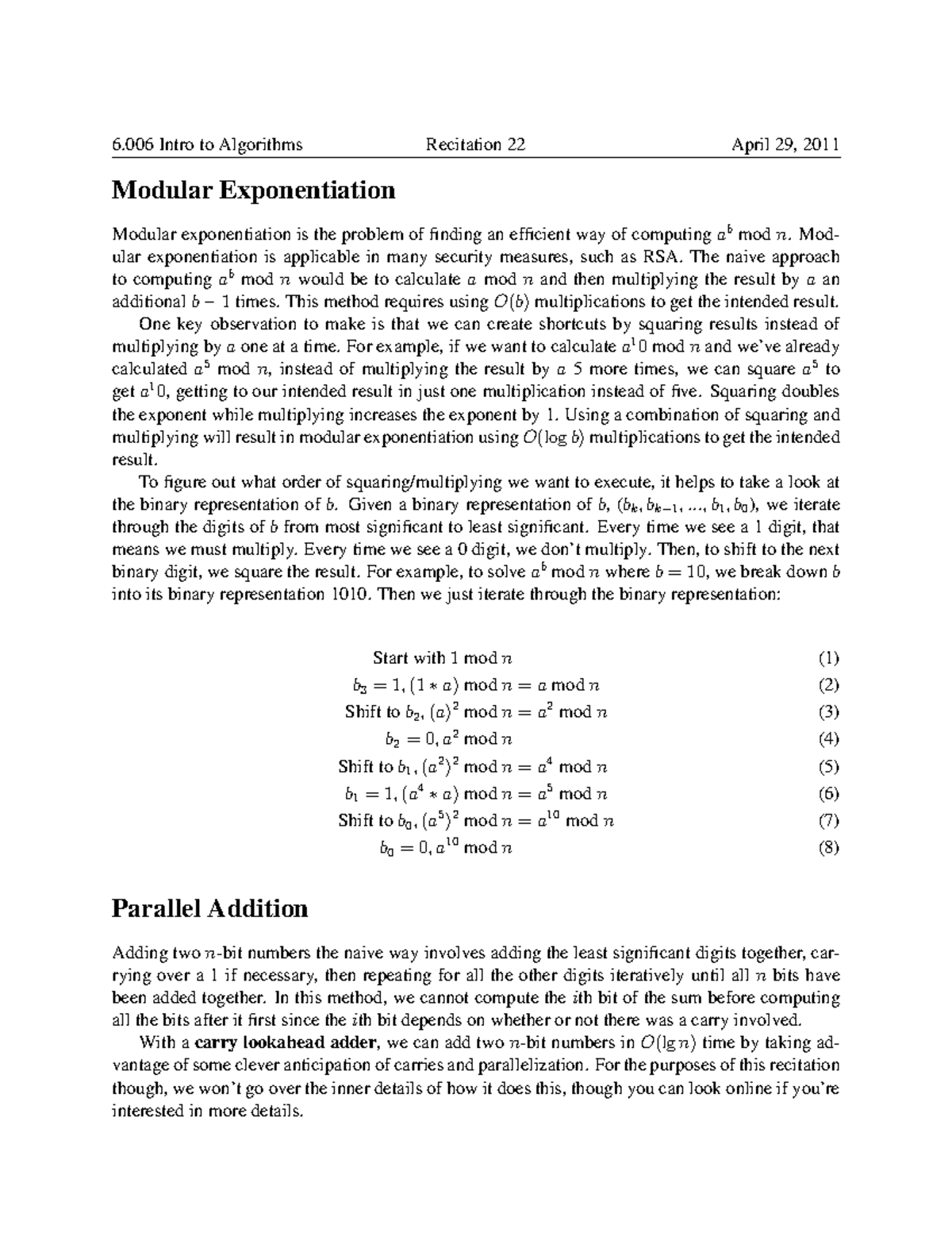 Rec22 Advanced Data Structures 6 Intro To Algorithms Recitation 22 April 29 2011 Modular