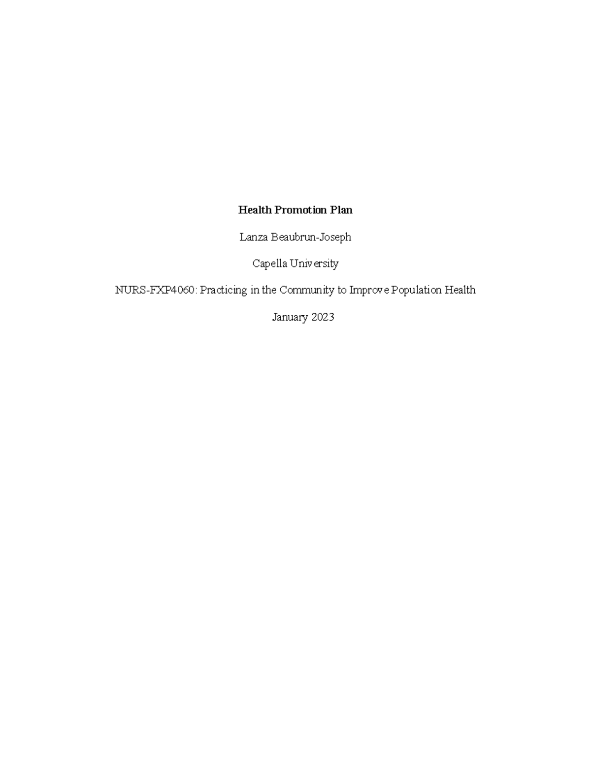 Health Promotion Plan assess 1 - Health Promotion Plan Lanza Beaubrun ...