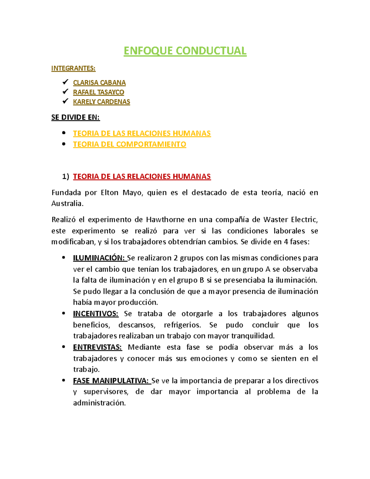 Enfoque Conductual - xd - ENFOQUE CONDUCTUAL INTEGRANTES: CLARISA ...