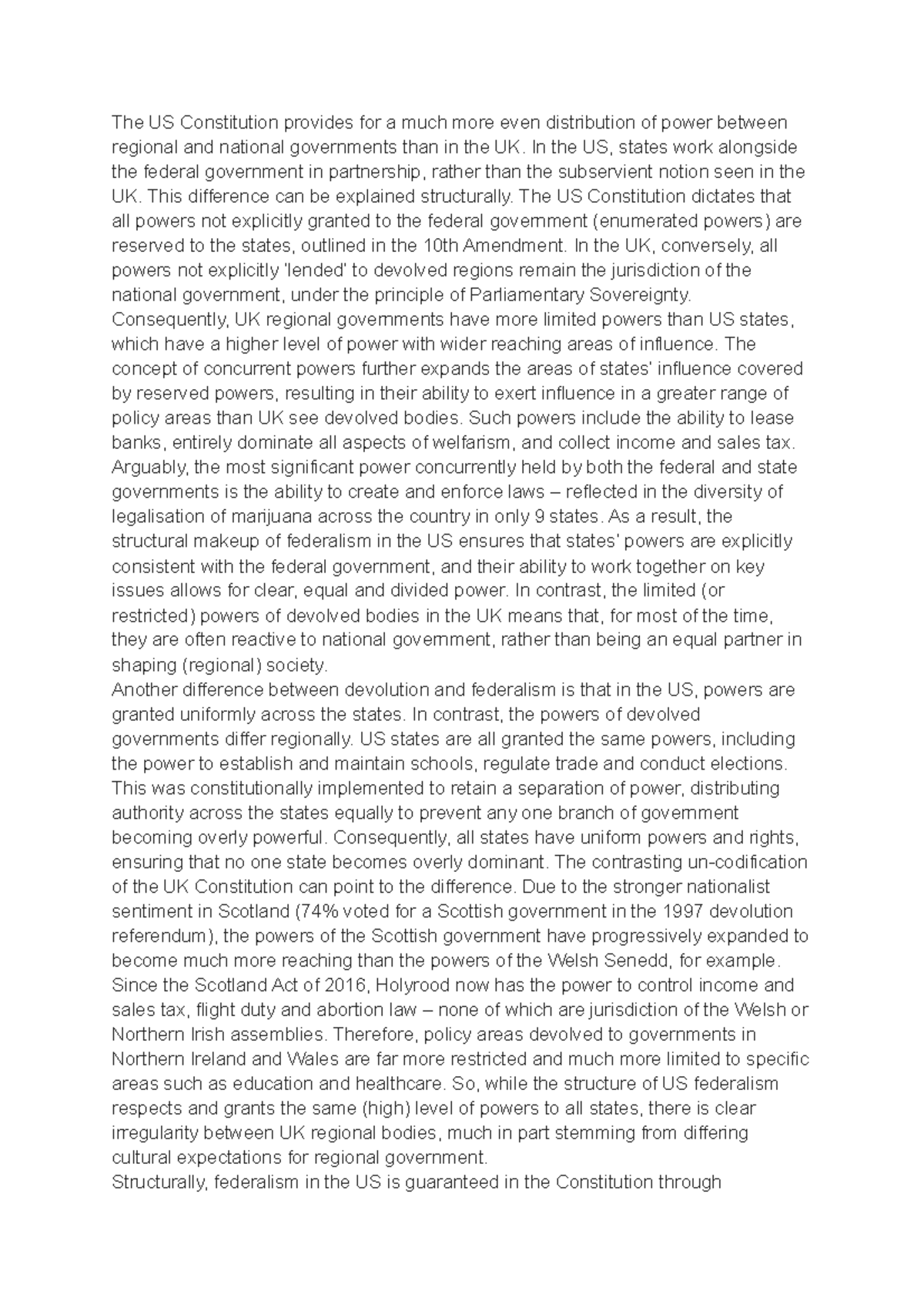 Untitled document - Essay - The US Constitution provides for a much more even distribution of ...