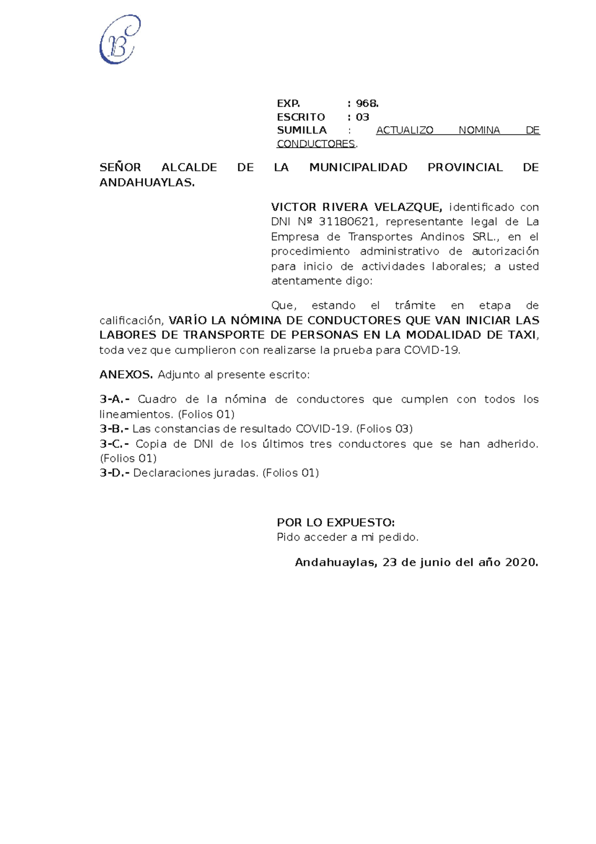9) Adjunto documentos - EXP. : 968. ESCRITO : 03 SUMILLA : ACTUALIZO ...