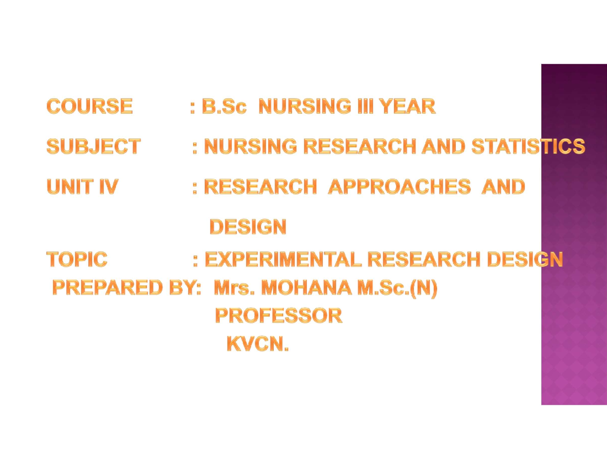 PPT Experimental research design - The students will be able to Define ...