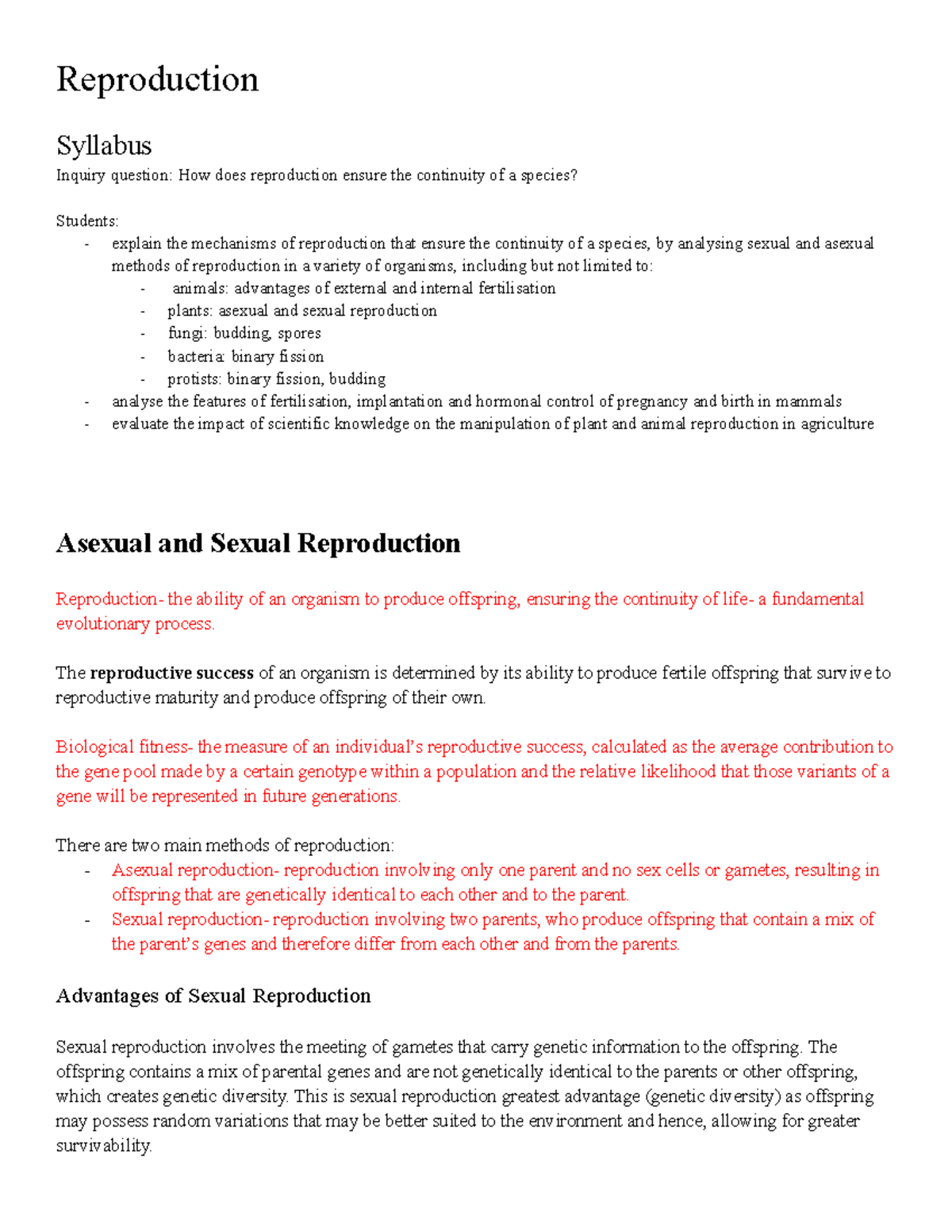 5.1 Sexual and Asexual Reproduction - Reproduction Syllabus Inquiry ...