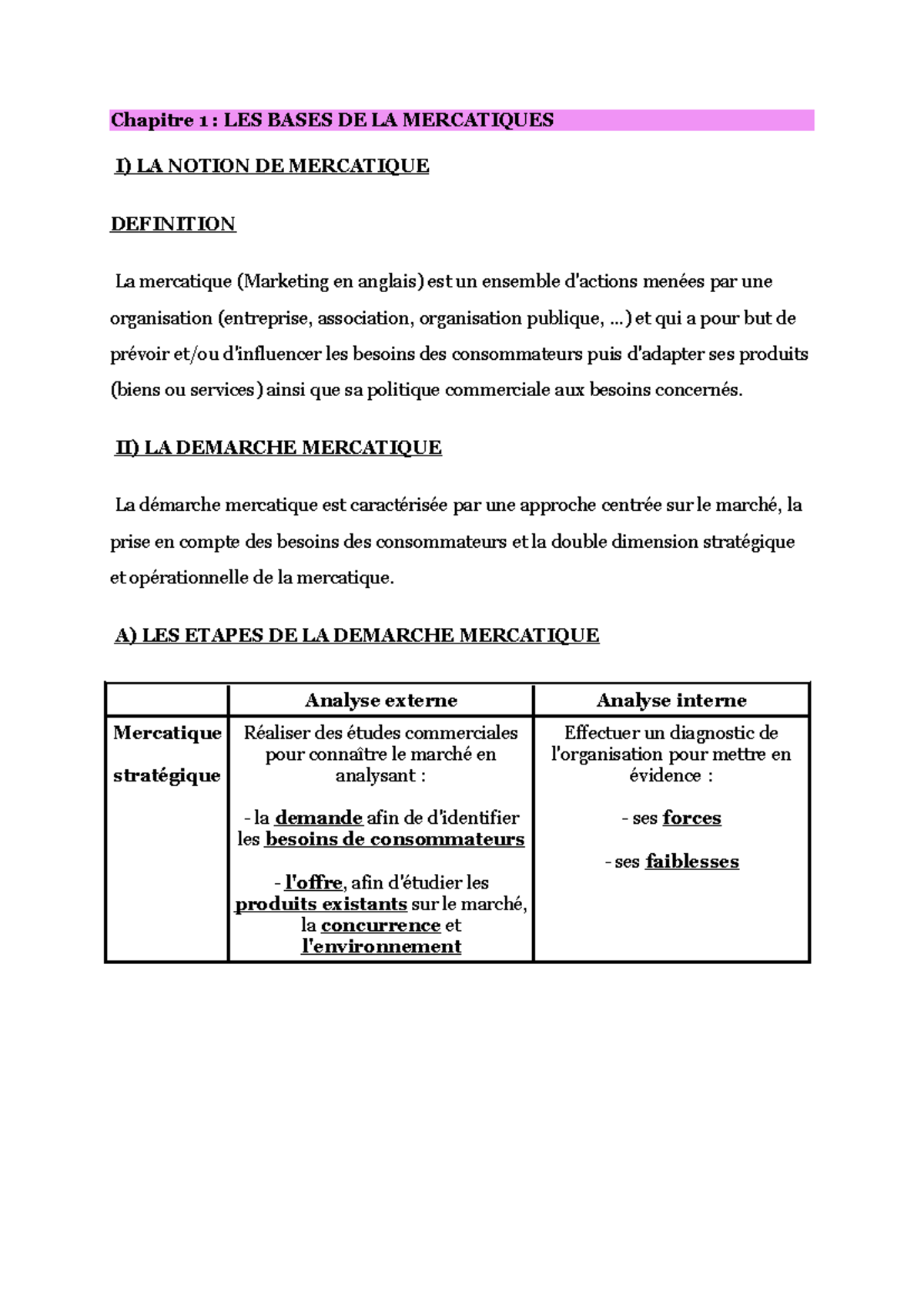 Marketing-résumer - Chapitre 1 : LES BASES DE LA MERCATIQUES I) LA NOTION DE MERCATIQUE ...