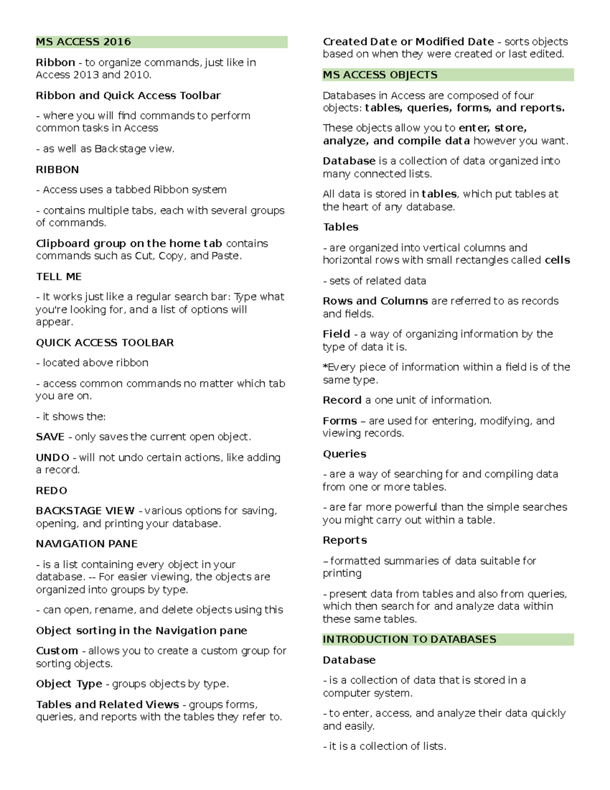 Finals BCS Reviewer - MS ACCESS 2016 Ribbon - to organize commands, just like in Access 2013 and ...