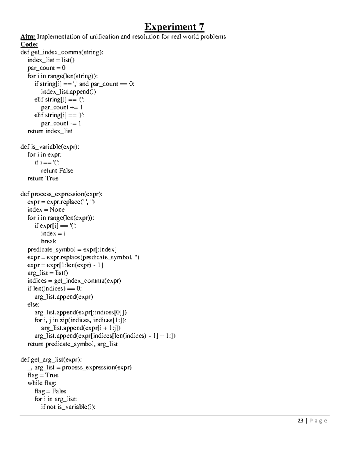 AI Experiment 7 - 23 | P a g e Experiment 7 Aim: Implementation of ...