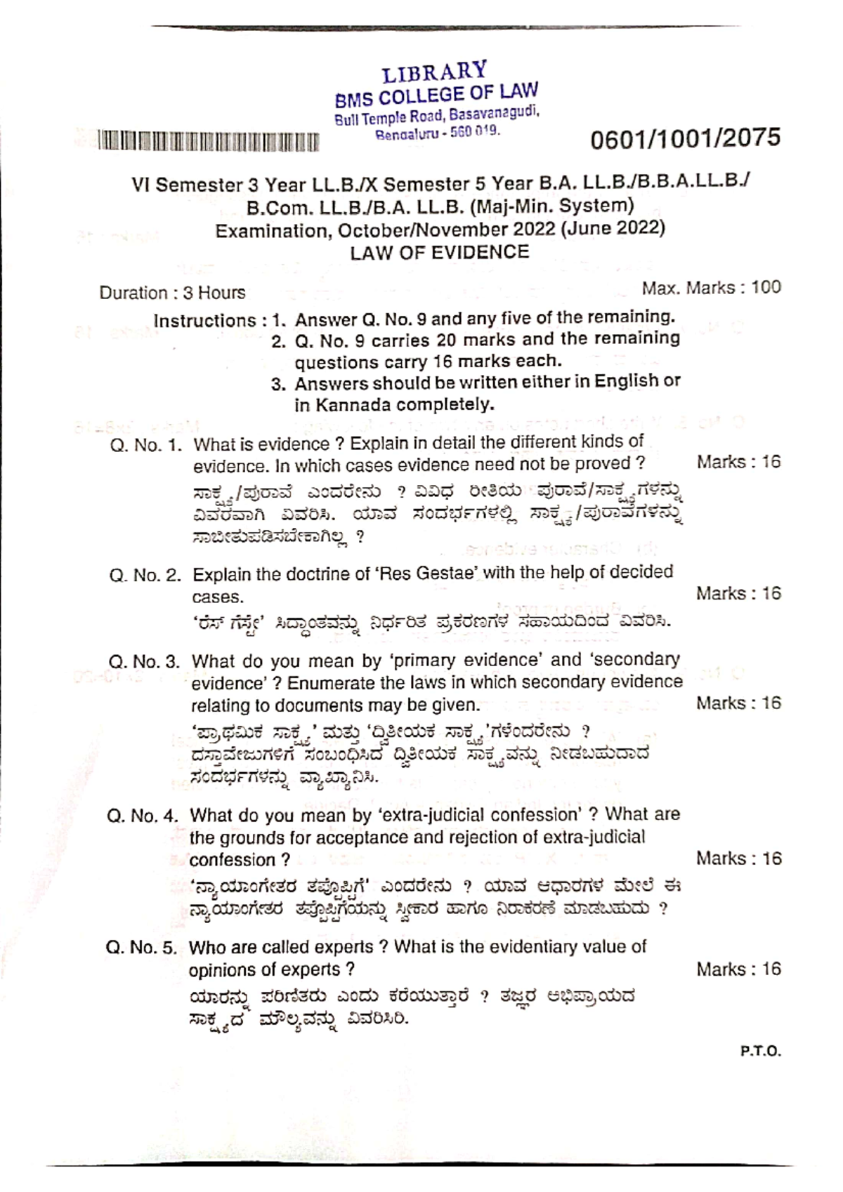 Nov 2022 - question papers - Ballb - Studocu