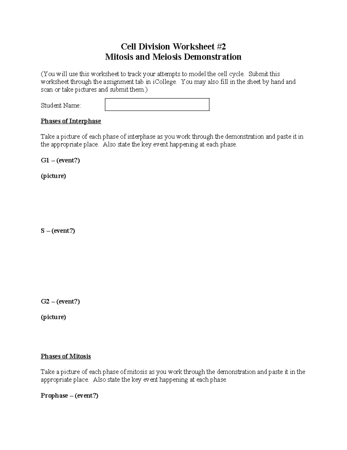 Celldivisionworksheet 2 - Cell Division Worksheet Mitosis and Meiosis ...