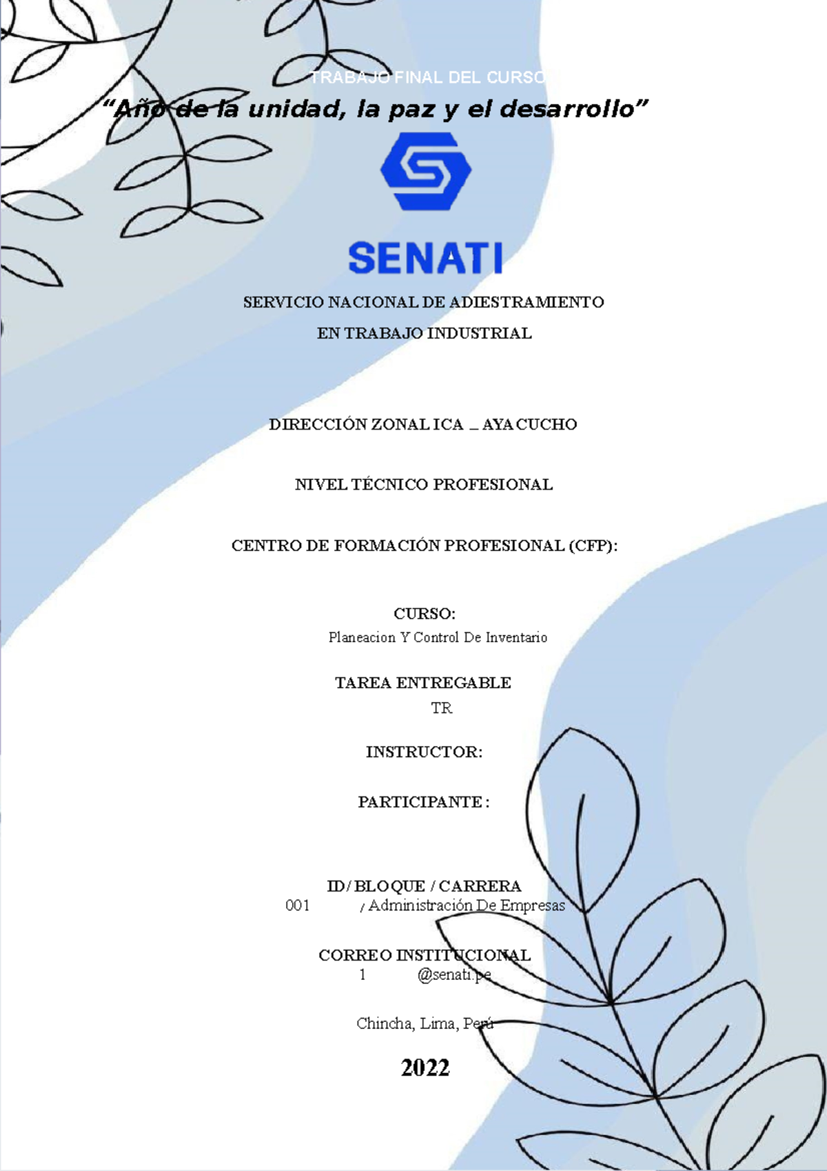 Entregable planeacion y organizacion de inventarios - 2022 Chincha ...