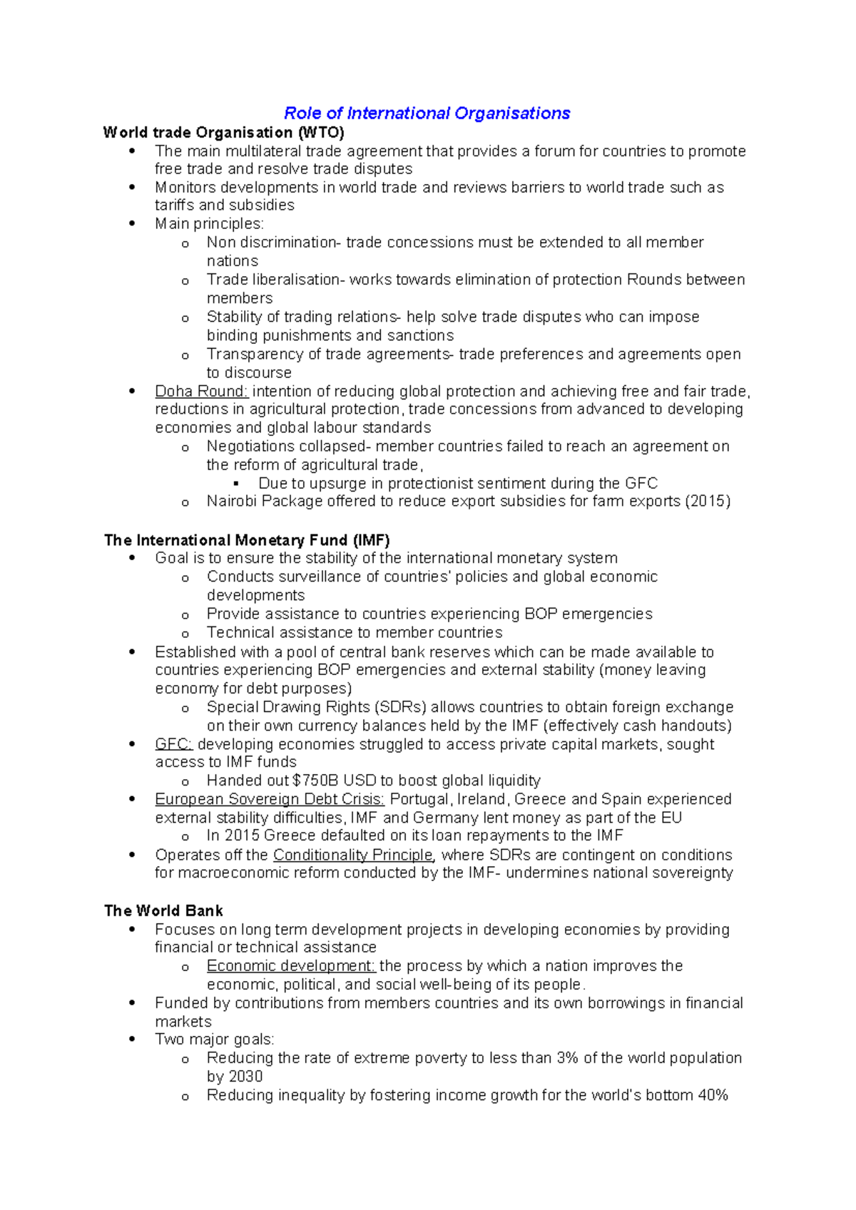 The Role of International Economic Organisations - Role of ...