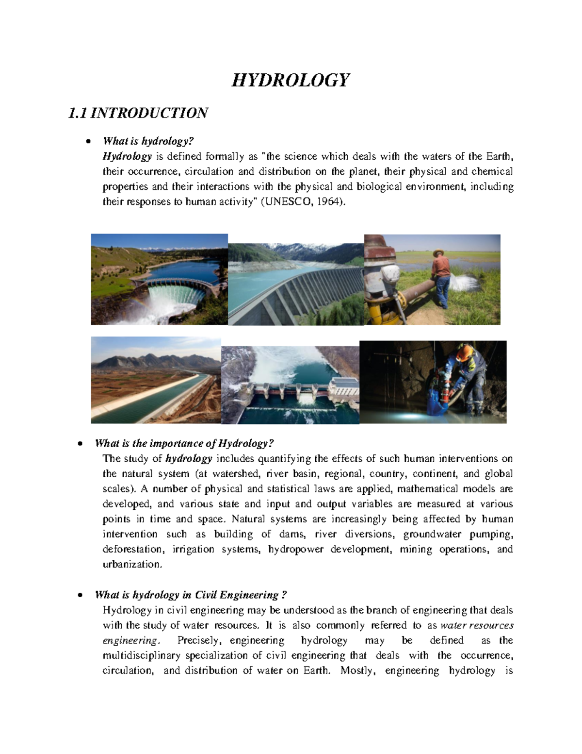 Concepts of Hydrology CE 332 - HYDROLOGY 1 INTRODUCTION What is ...