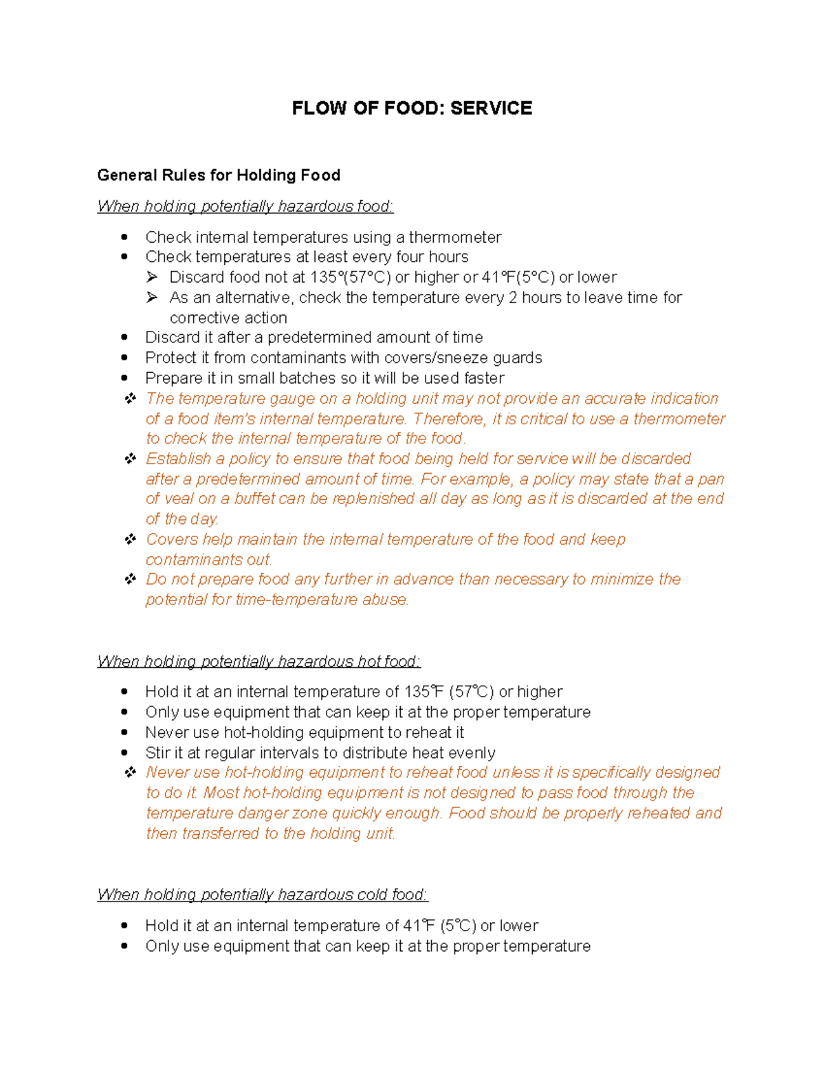 Flow of Food Service (Notes) - FLOW OF FOOD: SERVICE General Rules for ...