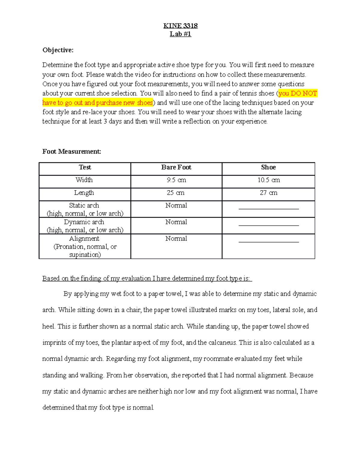 Lab #1 - Arch and Foot Type (Prevent-care) - Lab # Objective: Determine ...