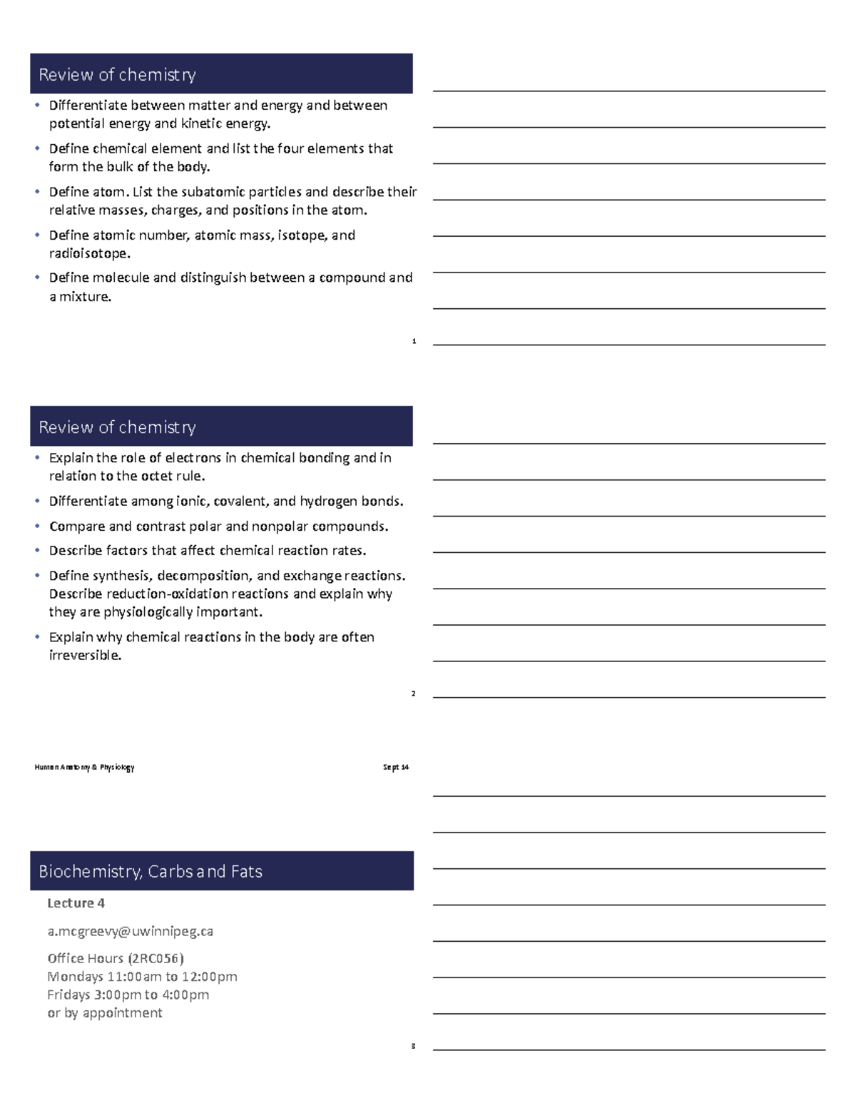 Lecture 4 - Sept 14 - Biochemistry Carbs and Fats - Notes - Review of ...