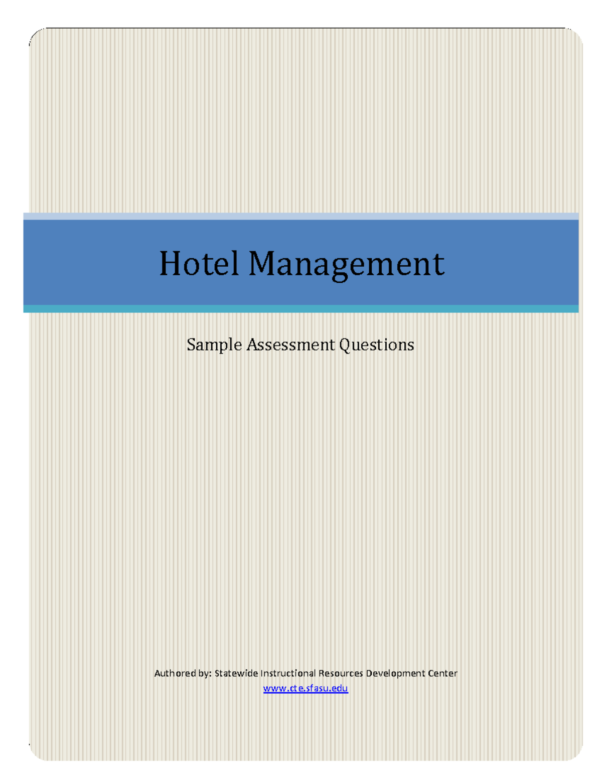 Hotel Management Sample Assessment Questions - Hotel Management Sample ...