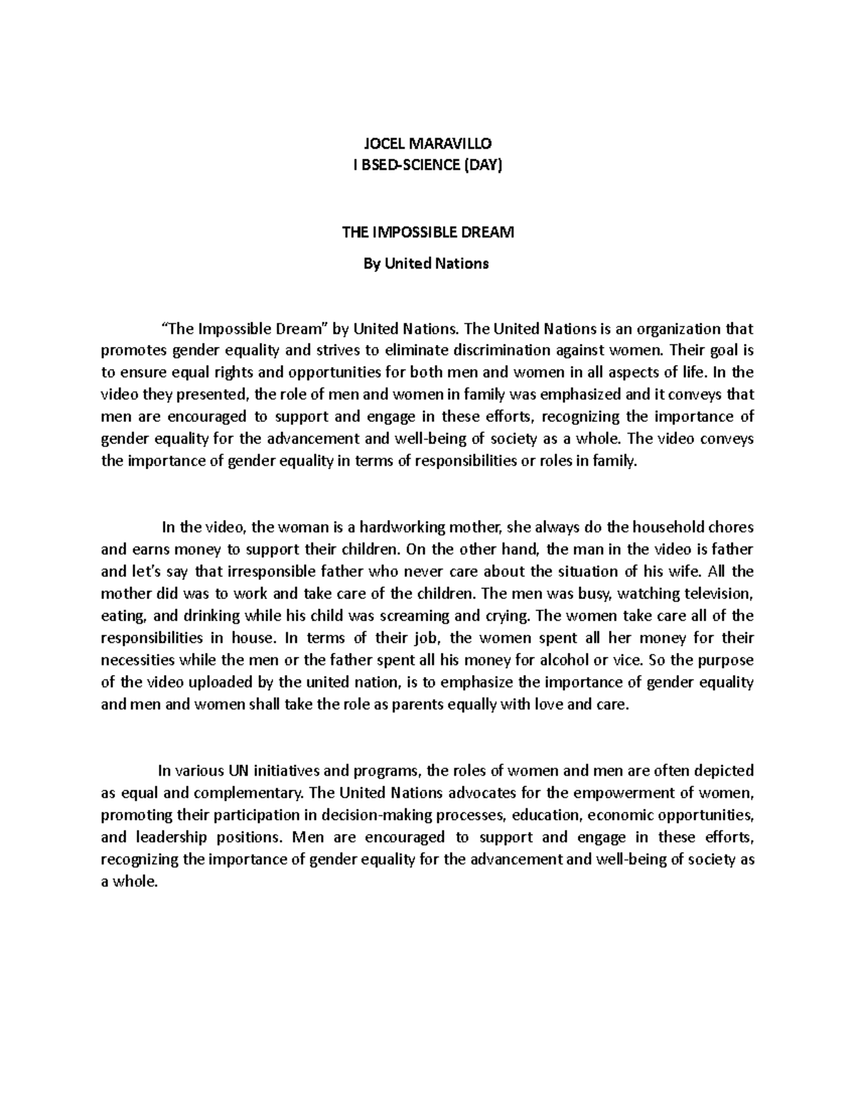Gender AND Society Assignment - JOCEL MARAVILLO I BSED-SCIENCE (DAY ...