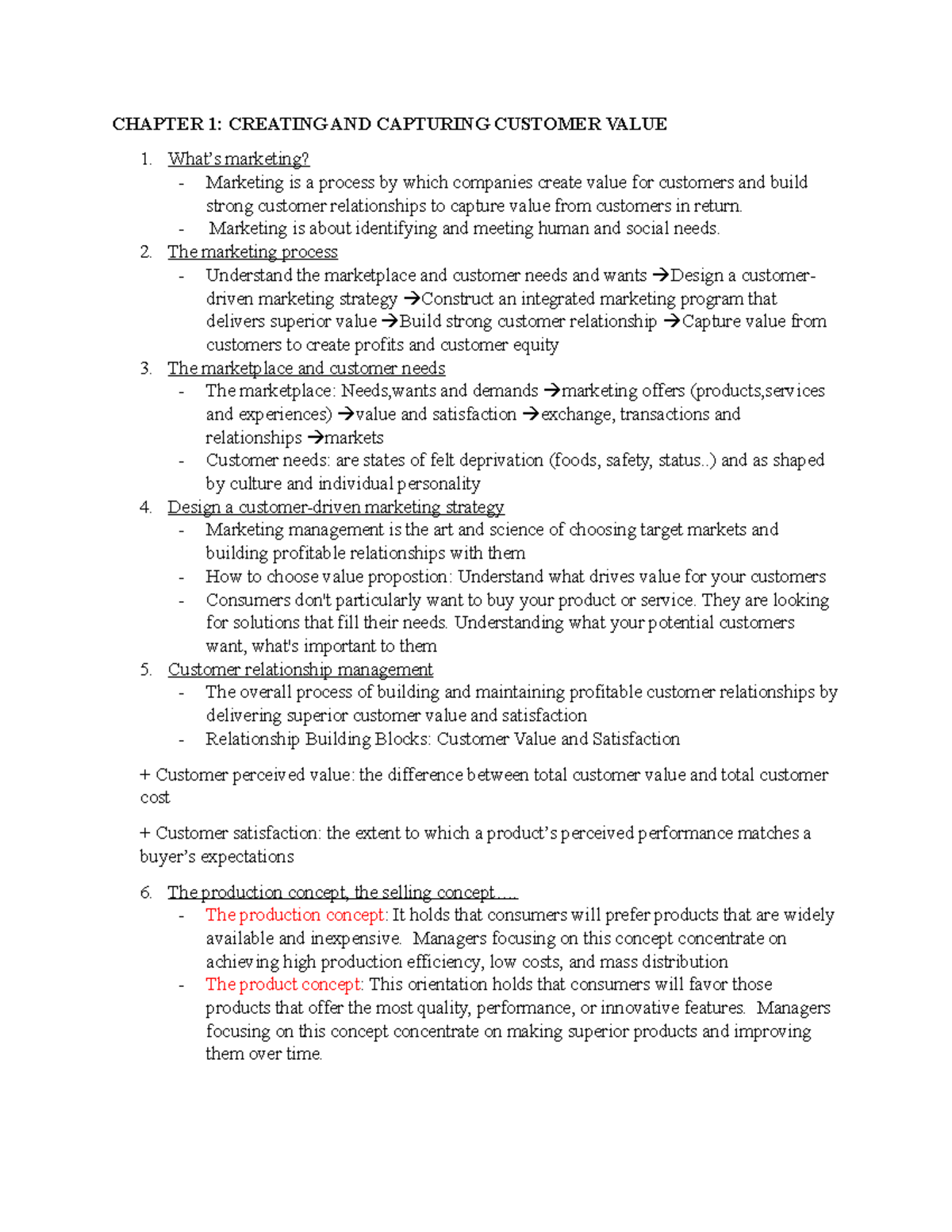 MKT final exam - summary about mkt - CHAPTER 1: CREATING AND CAPTURING CUSTOMER VALUE What’s ...