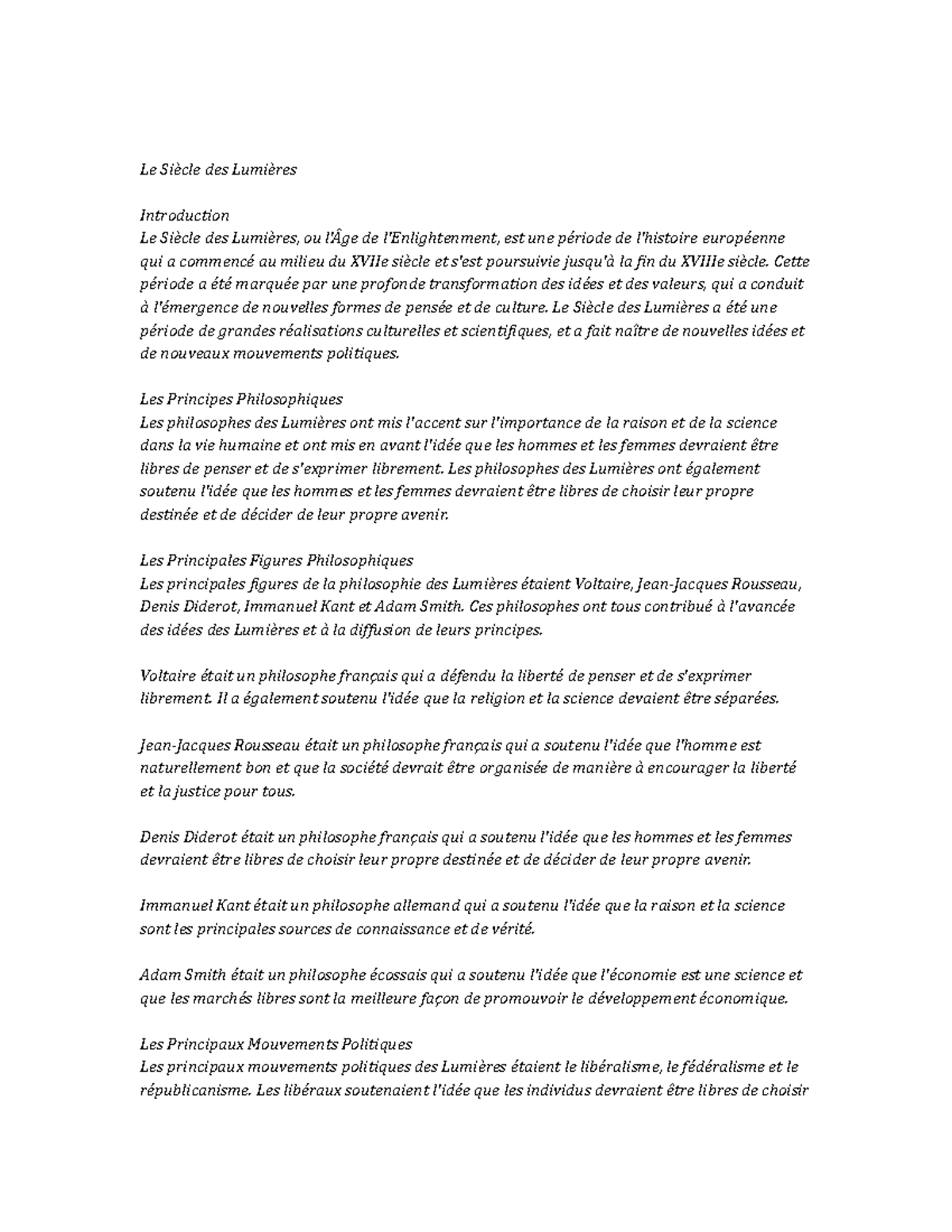 The Age of Enlightenment Study Notes - Le Siècle des Lumières ...