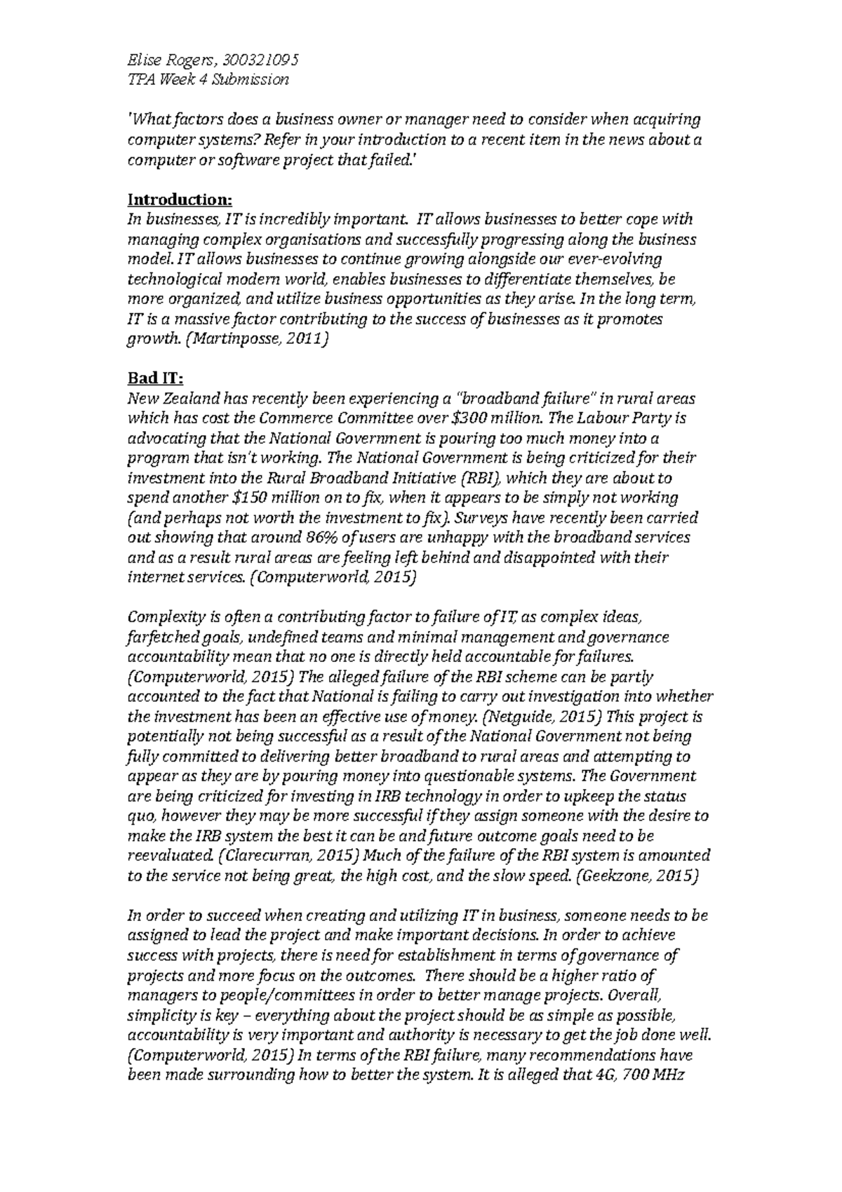 INFO 101 TPA 4 - TPA 4 - Elise Rogers, 300321095 TPA Week 4 Submission ...