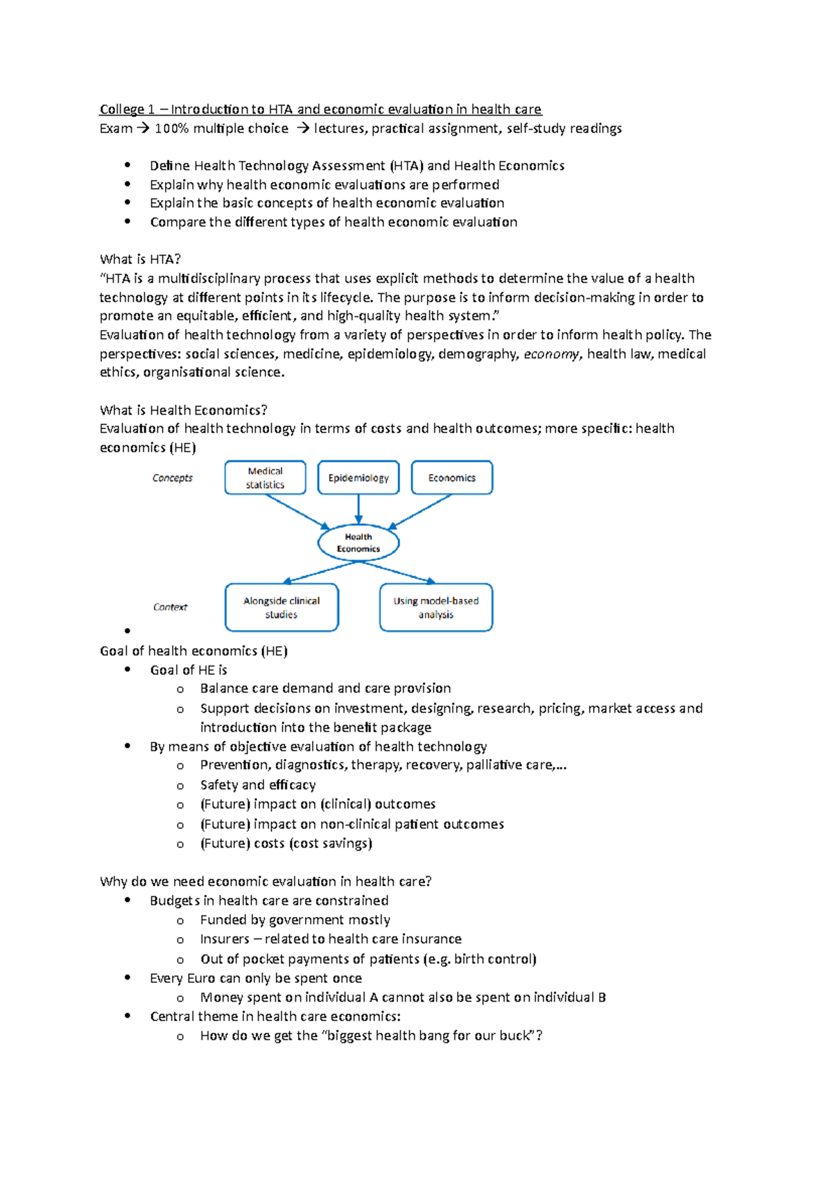 College Slides - College 1 – Introduction to HTA and economic ...