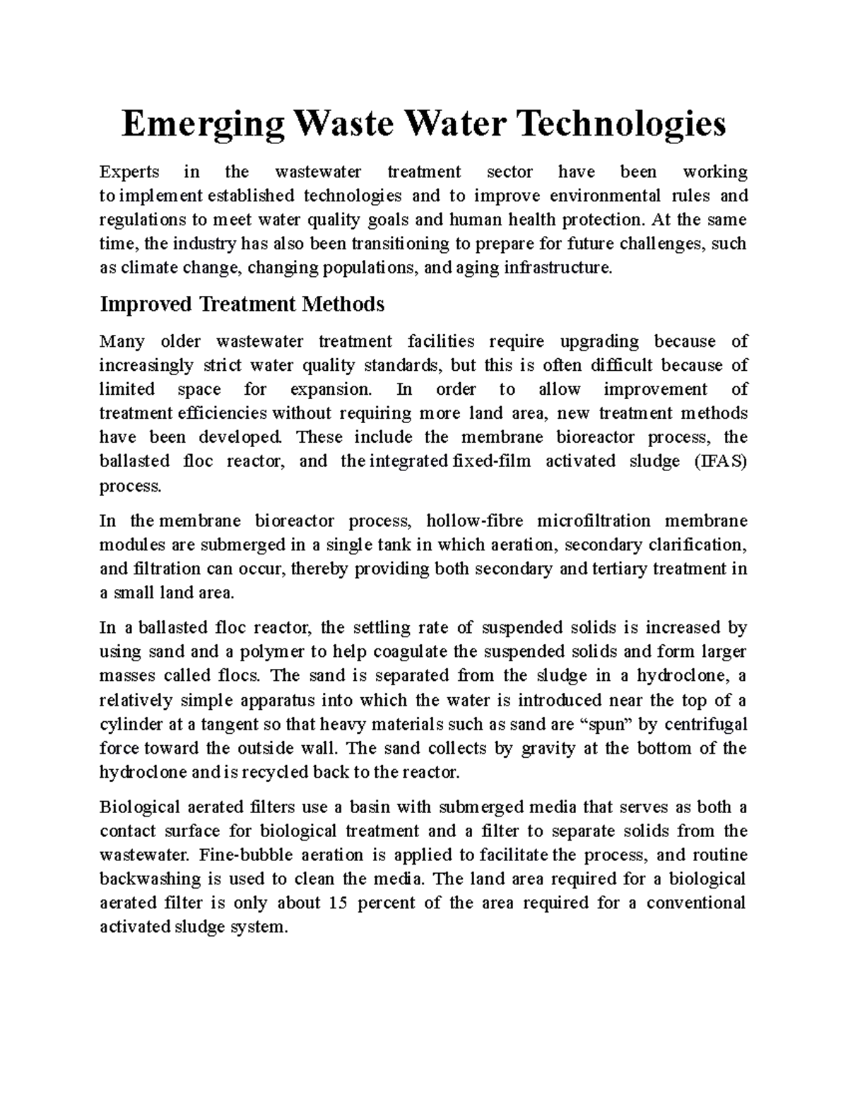 Emerging waste water technologies - Emerging Waste Water Technologies ...