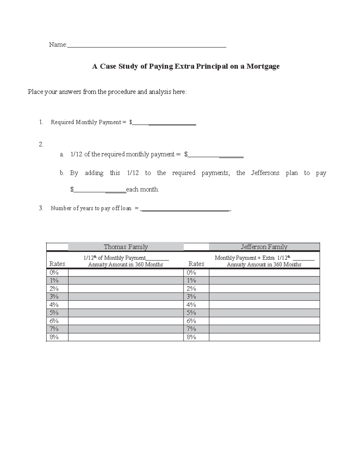 Activity 5 A Case Study of Paying Extra Principal on Mortgage Student ...