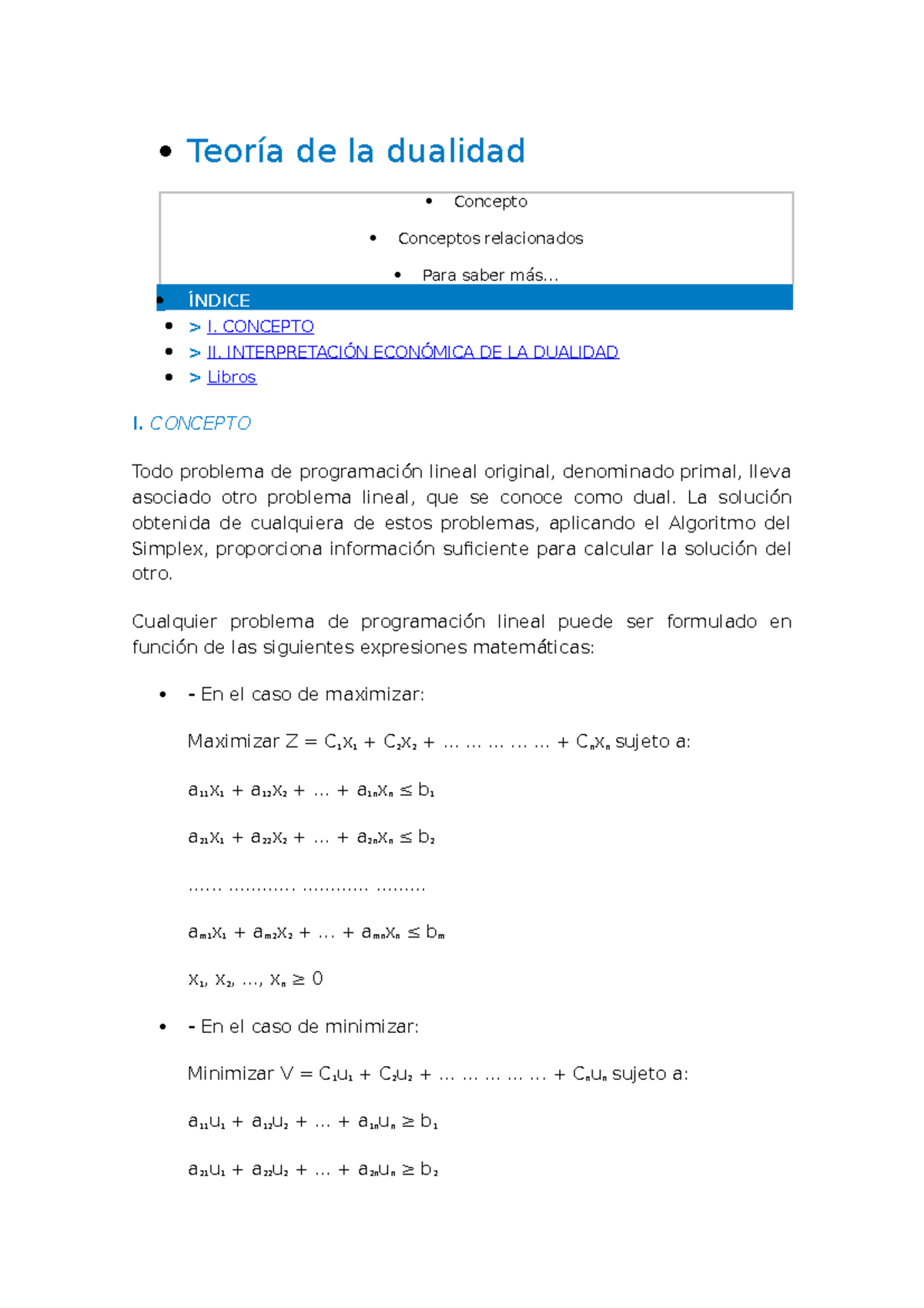 Teoría de la dualidad - Teoría de la dualidad Concepto Conceptos ...
