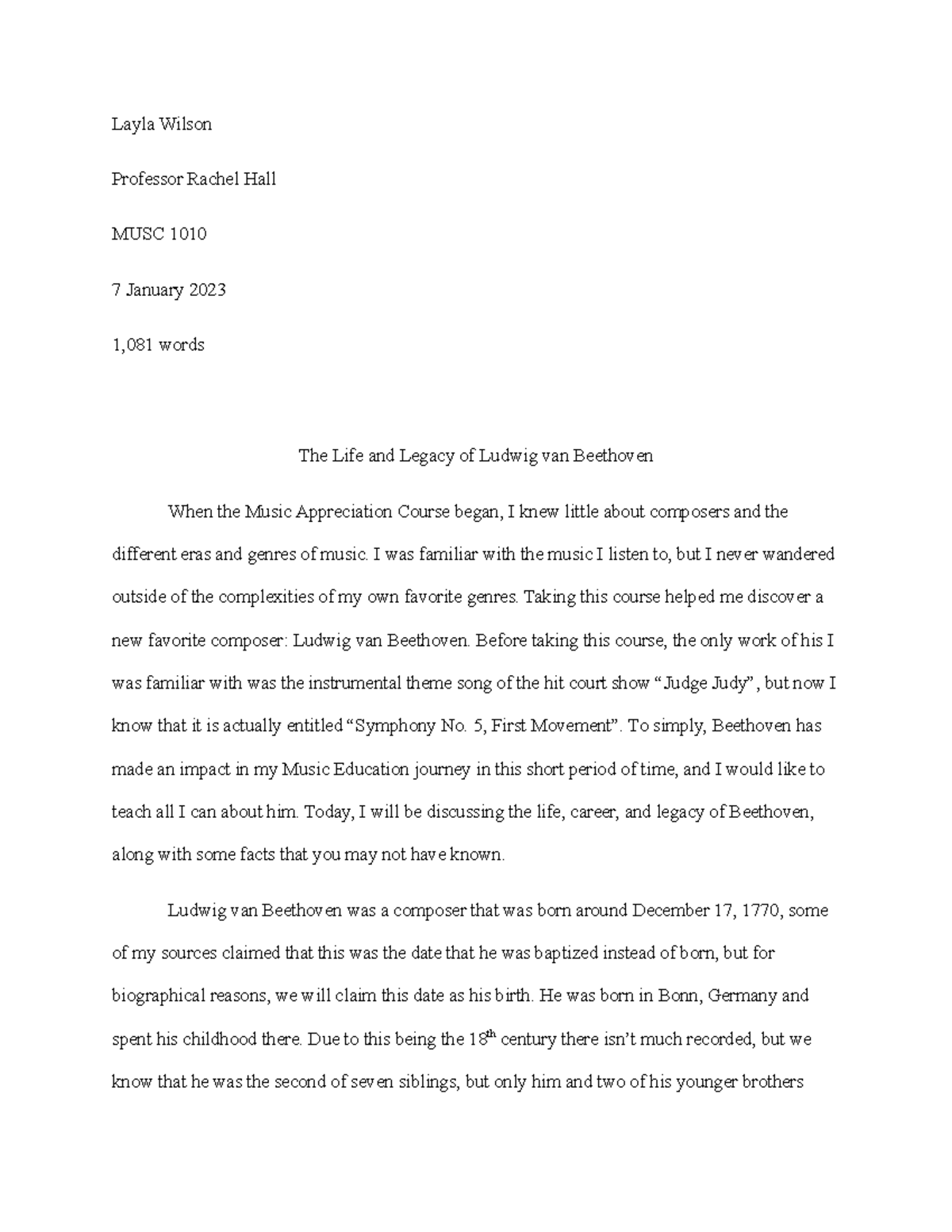 Composer Report - General Basic Freshman Music Appreciation (MUSC 1010 ...