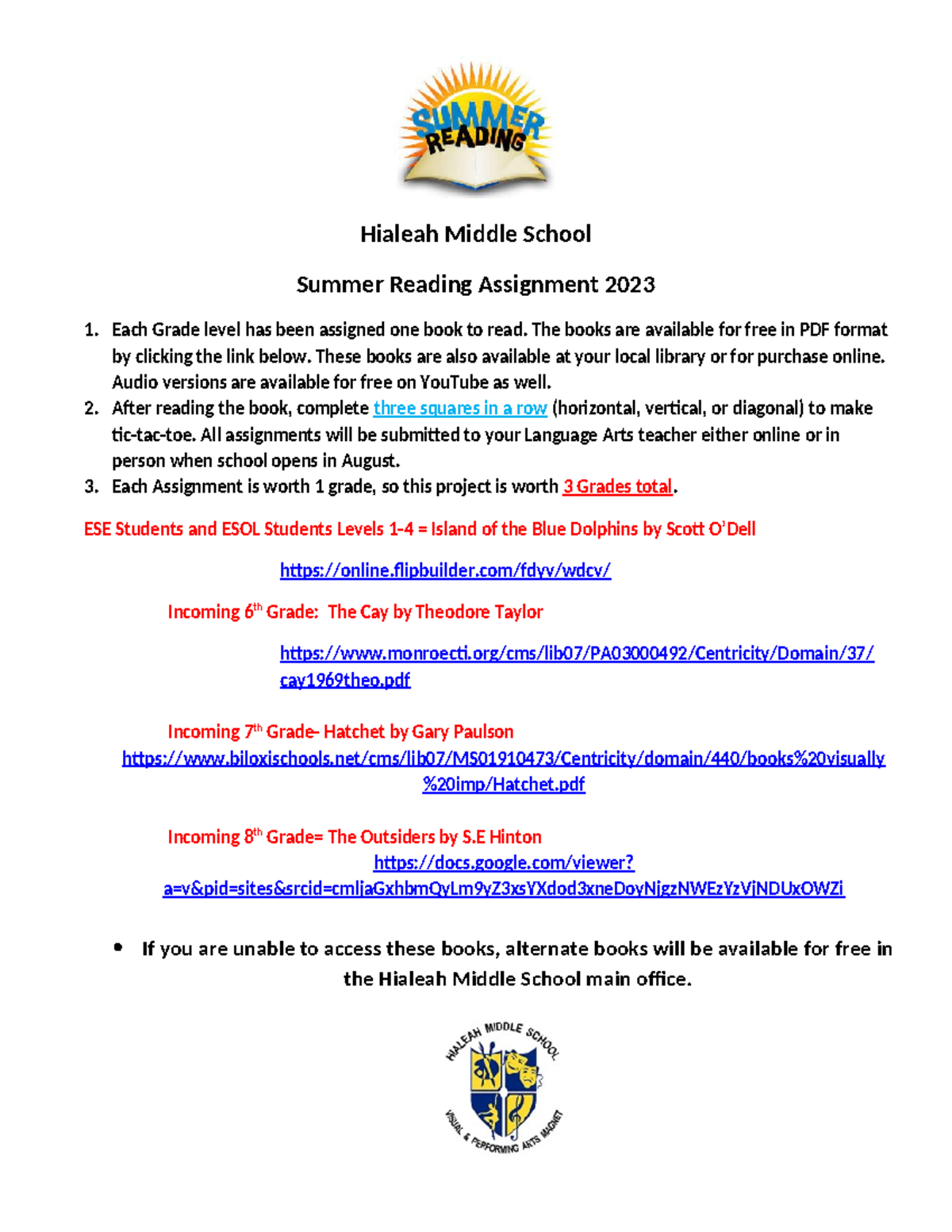 HMS Summer Reading 2023 4 - Hialeah Middle School Summer Reading ...