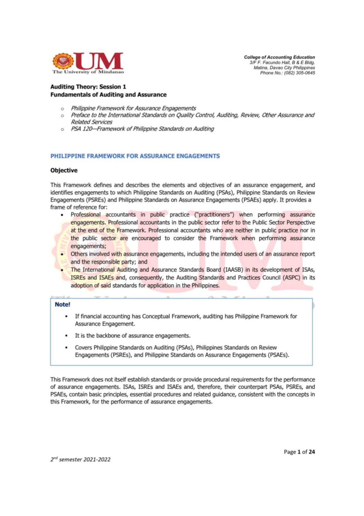 AT01 Fundamentals of Auditing and Assurance - Fundamentals of ...