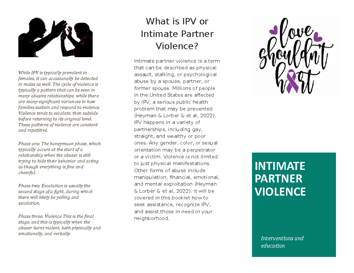 IPV Brochure - While IPV is typically prevalent in females, it can ...